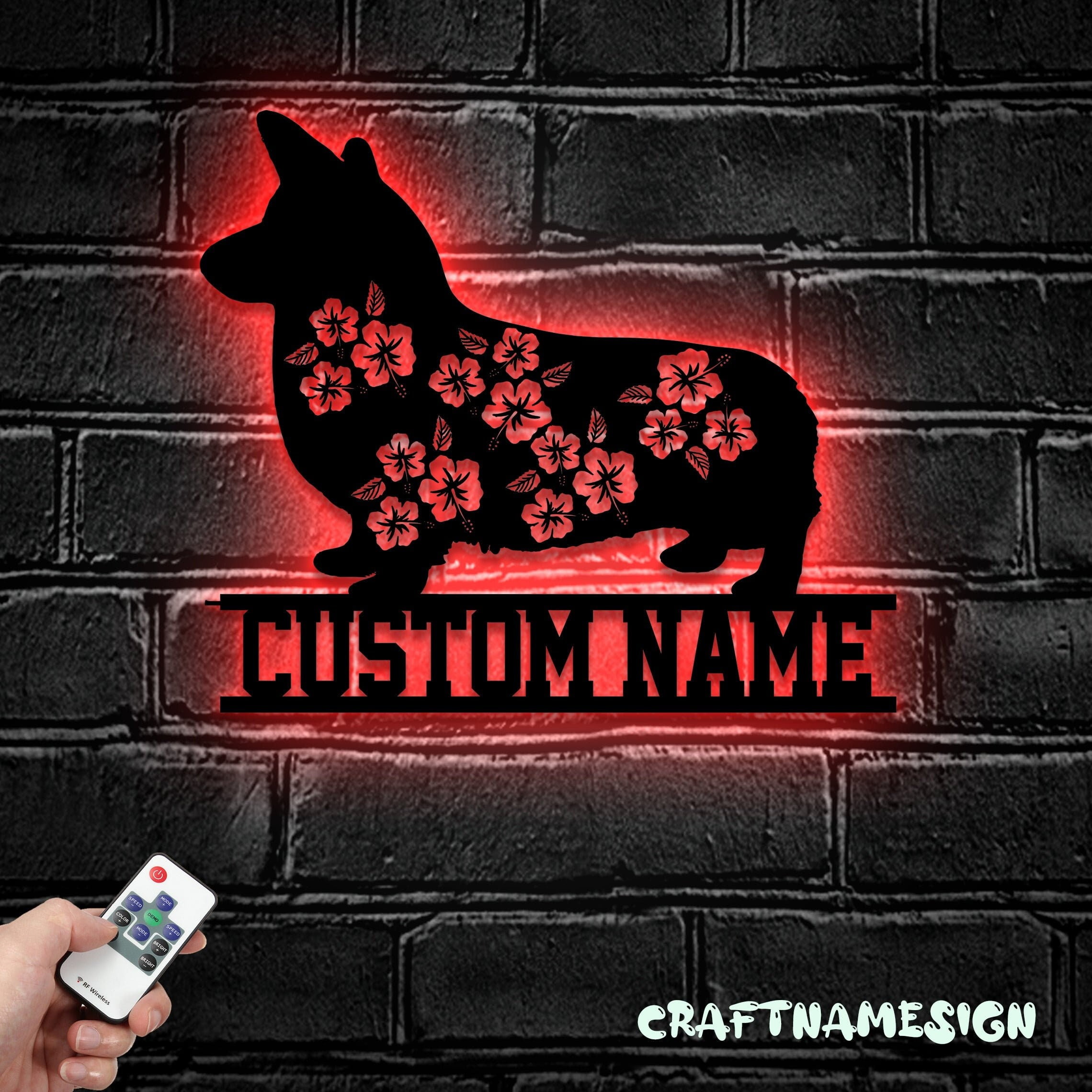 Craftnamesign Custom FLoral Pembroke Welsh Corgi Metal Wall Art LED ...