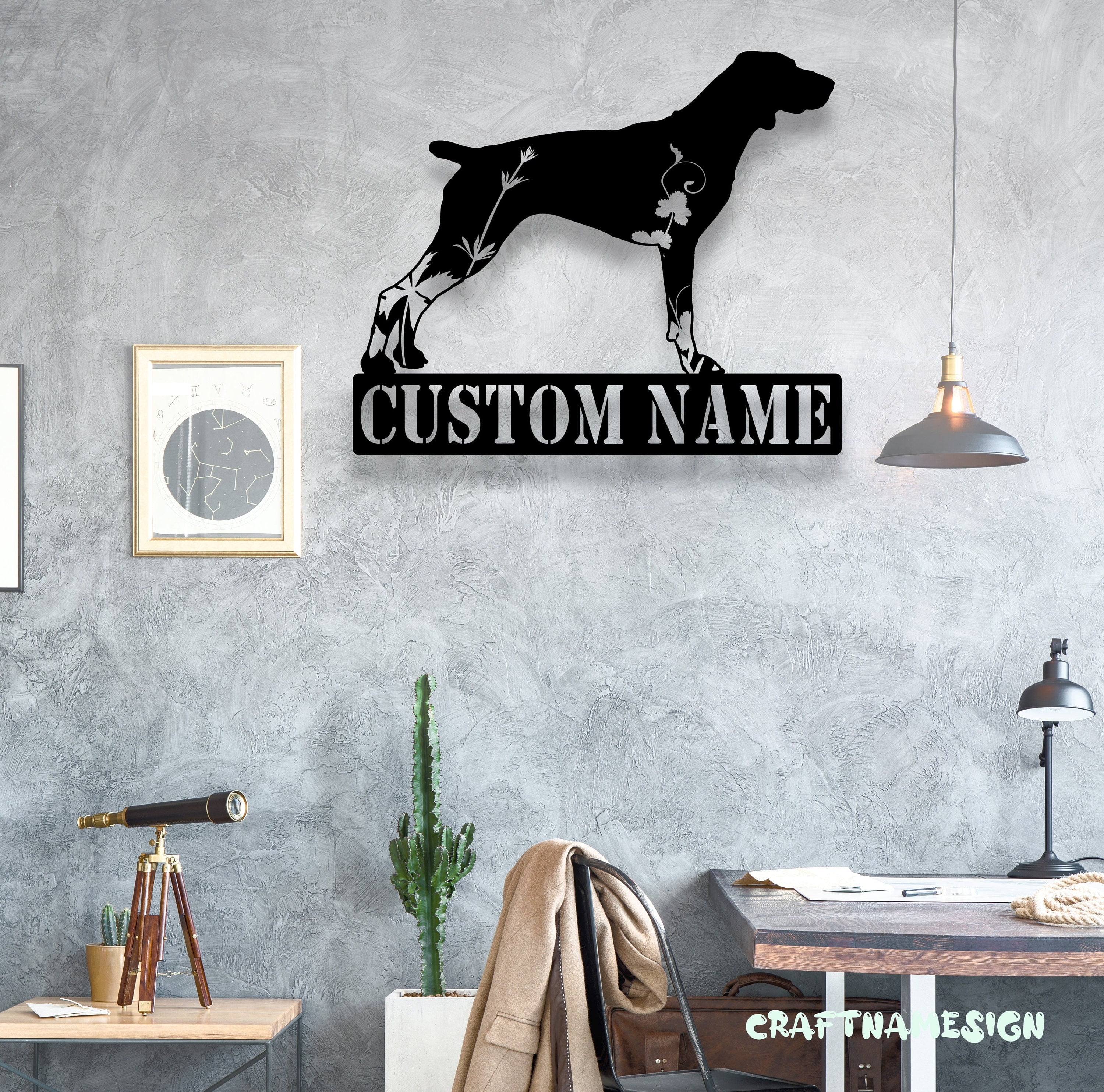 Craftnamesign Custom FLoral Pointer Dog Metal Wall Art LED Light ...