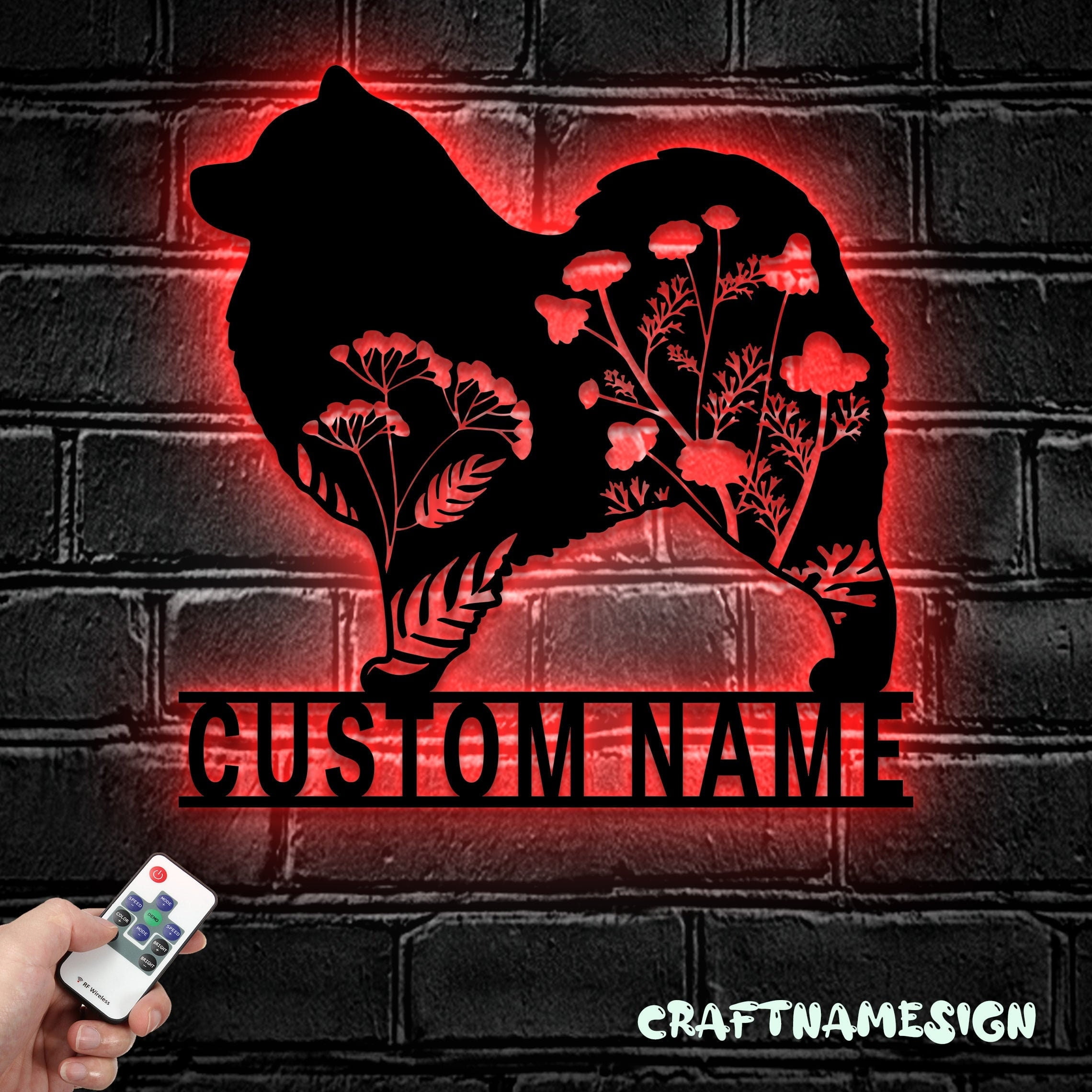 Craftnamesign Custom FLoral Samoyed Metal Wall Art LED Light, Custom ...