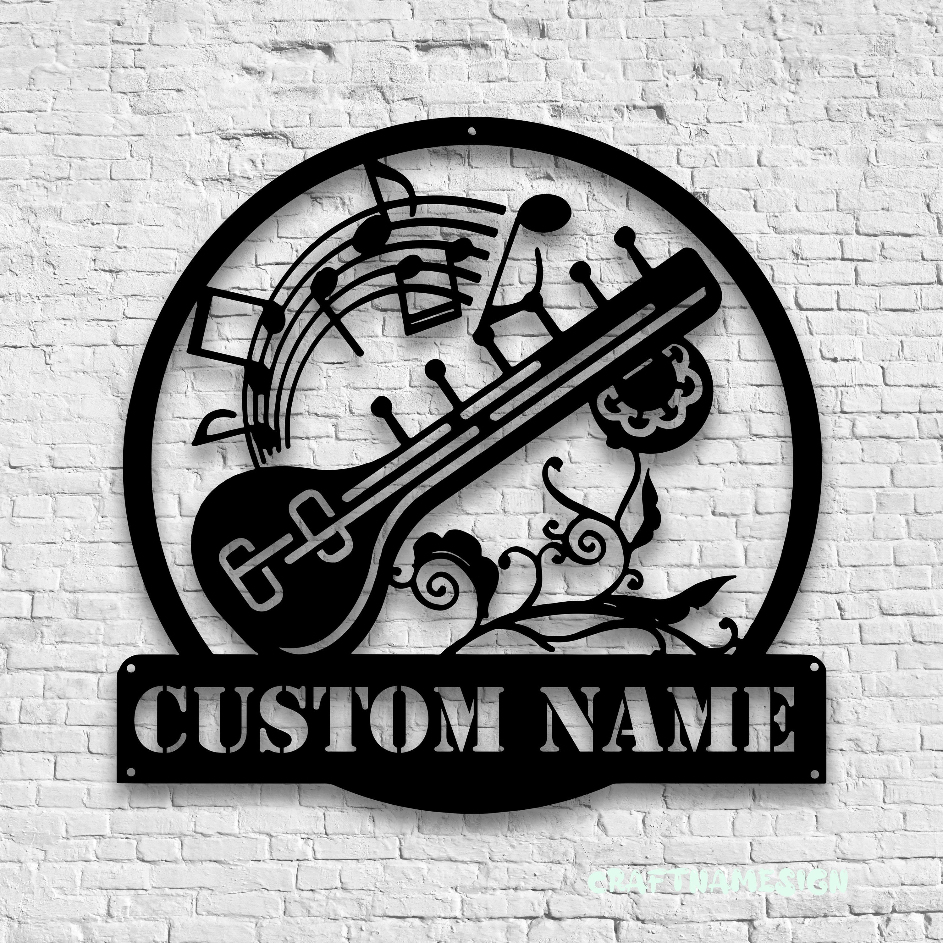 Craftnamesign Custom Sitar Instrument Metal Wall Art LED Light ...