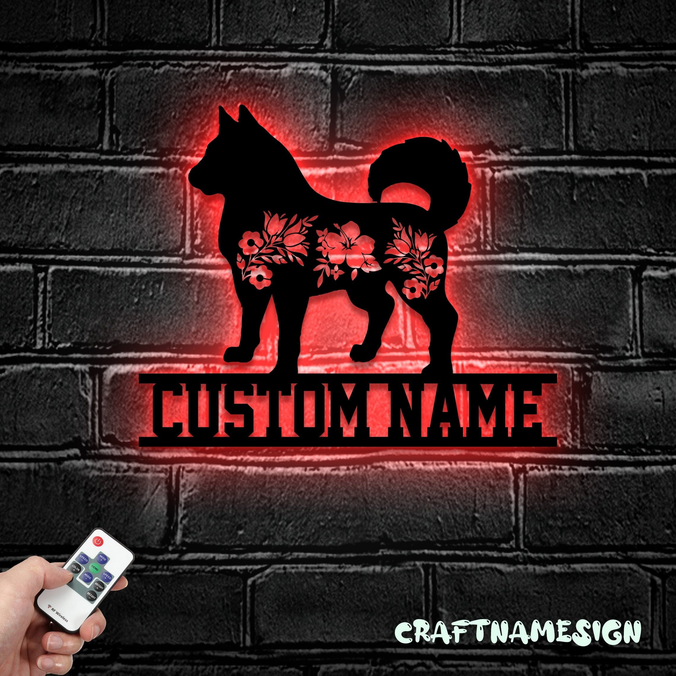 Craftnamesign Custom FLoral Siberian Husky Metal Wall Art LED Light ...
