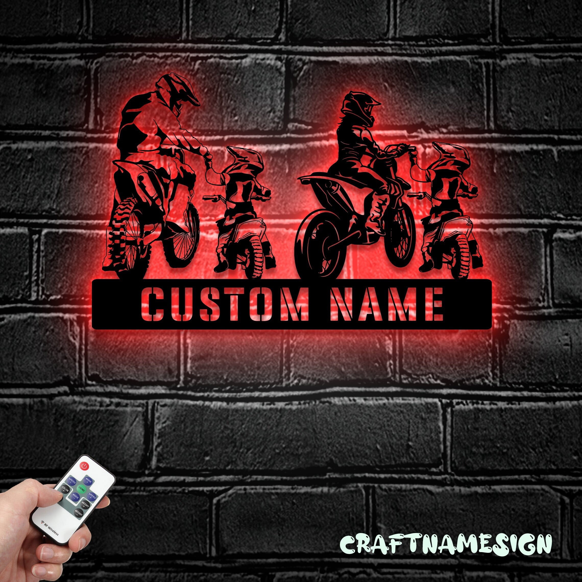 Craftnamesign Custom Family Motocross Metal Wall Art LED Light, Family ...