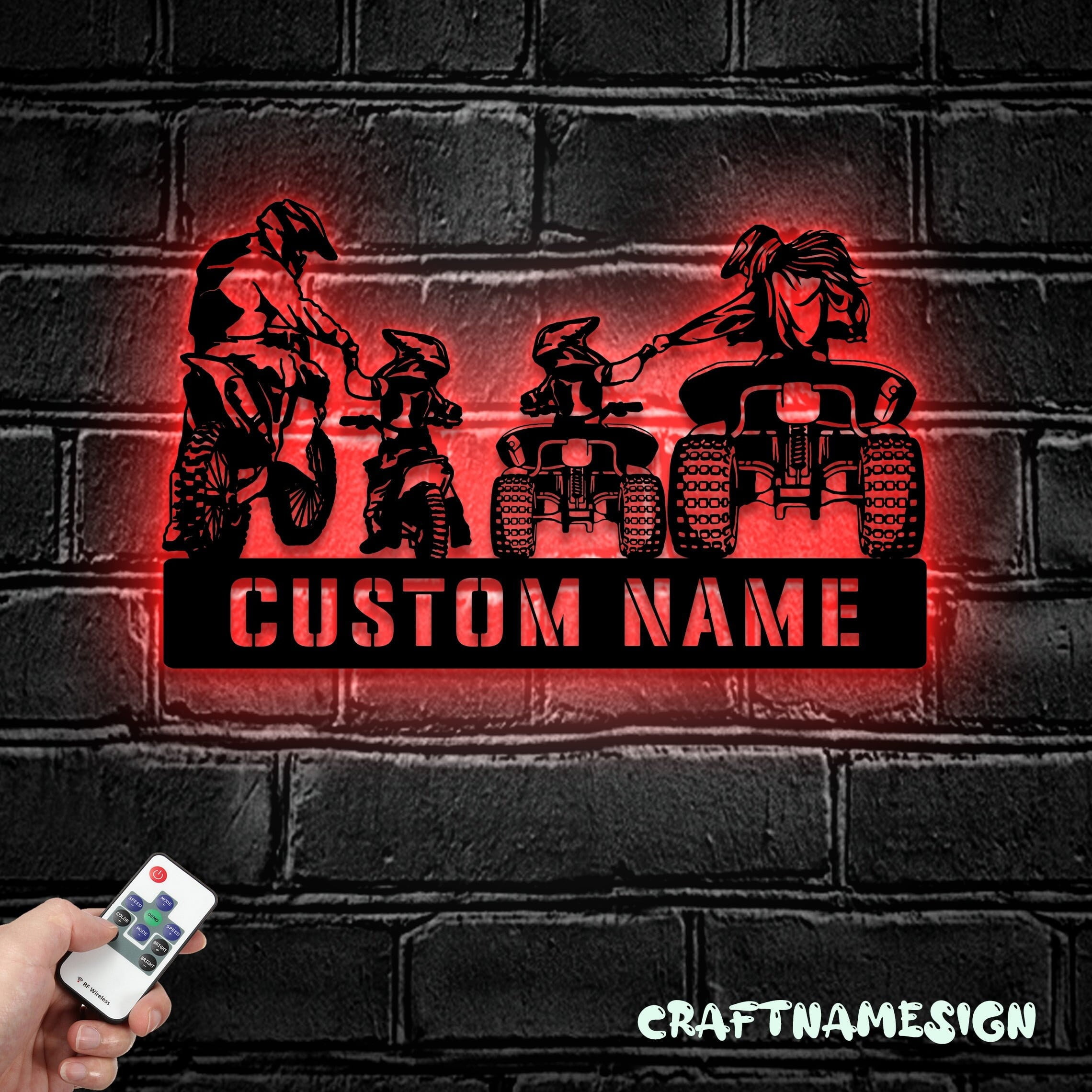 Craftnamesign Custom Family Quad Motocross Metal Sign LED Light, Family ...