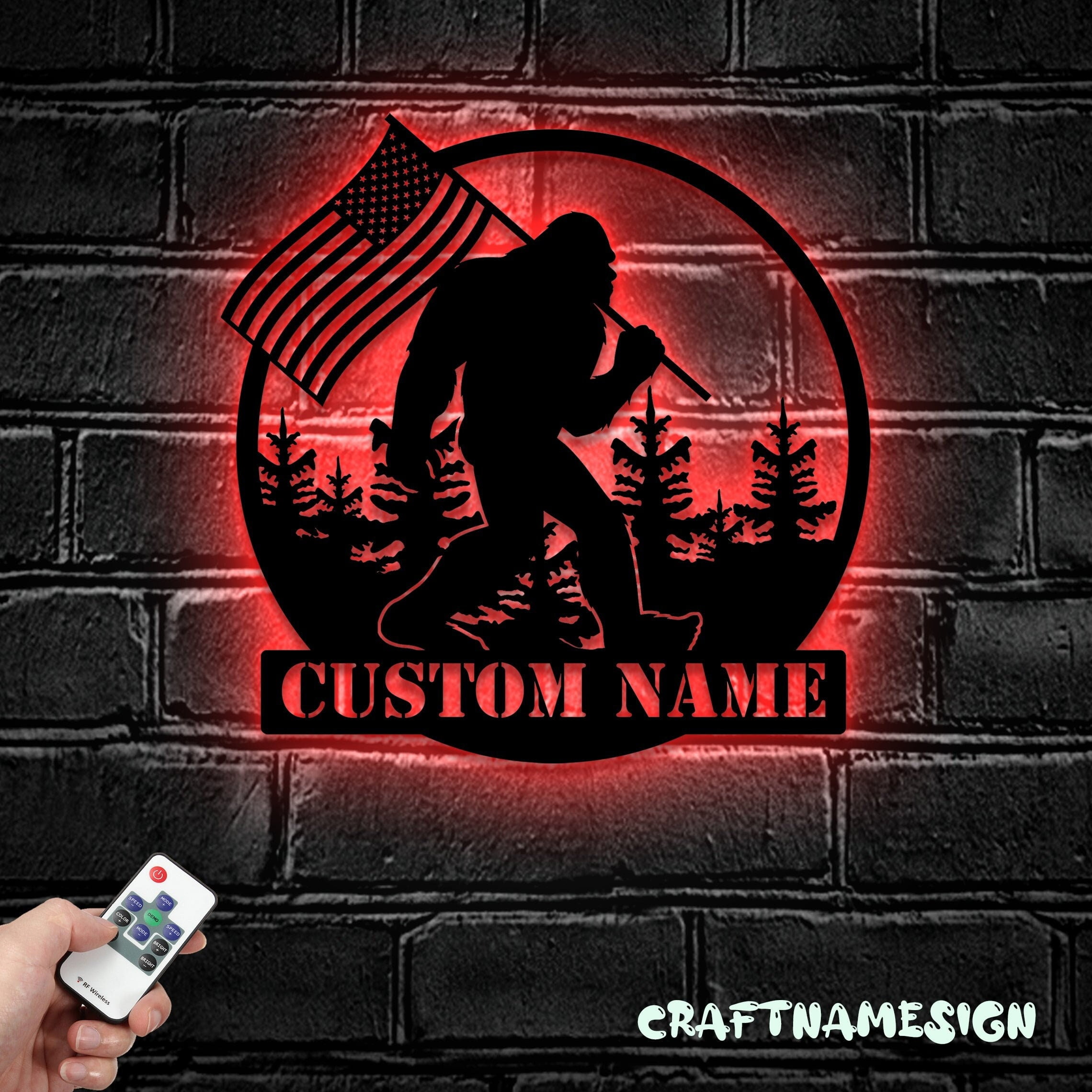 Craftnamesign Custom Sasquatch US Flag Metal Wall Art LED Light ...