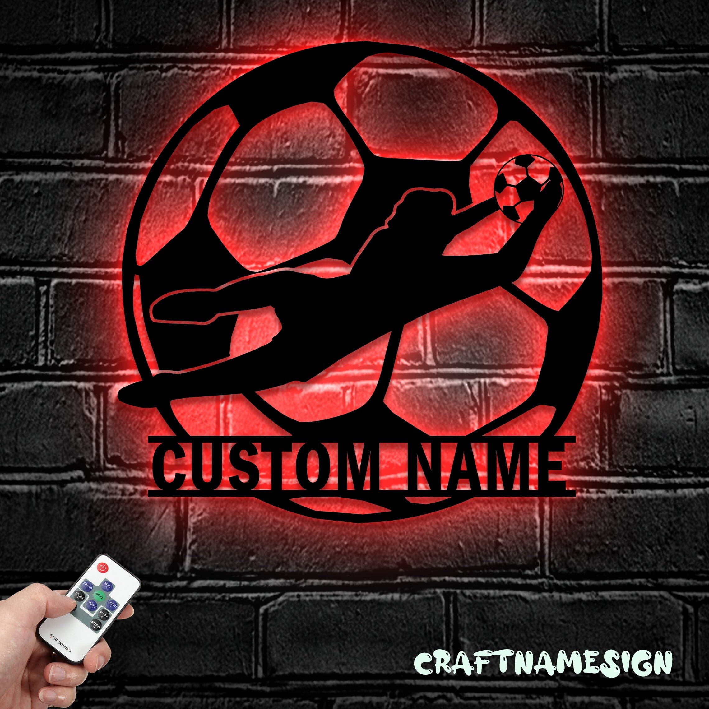 Craftnamesign Custom Man Soccer Player Metal Wall Art LED Light ...