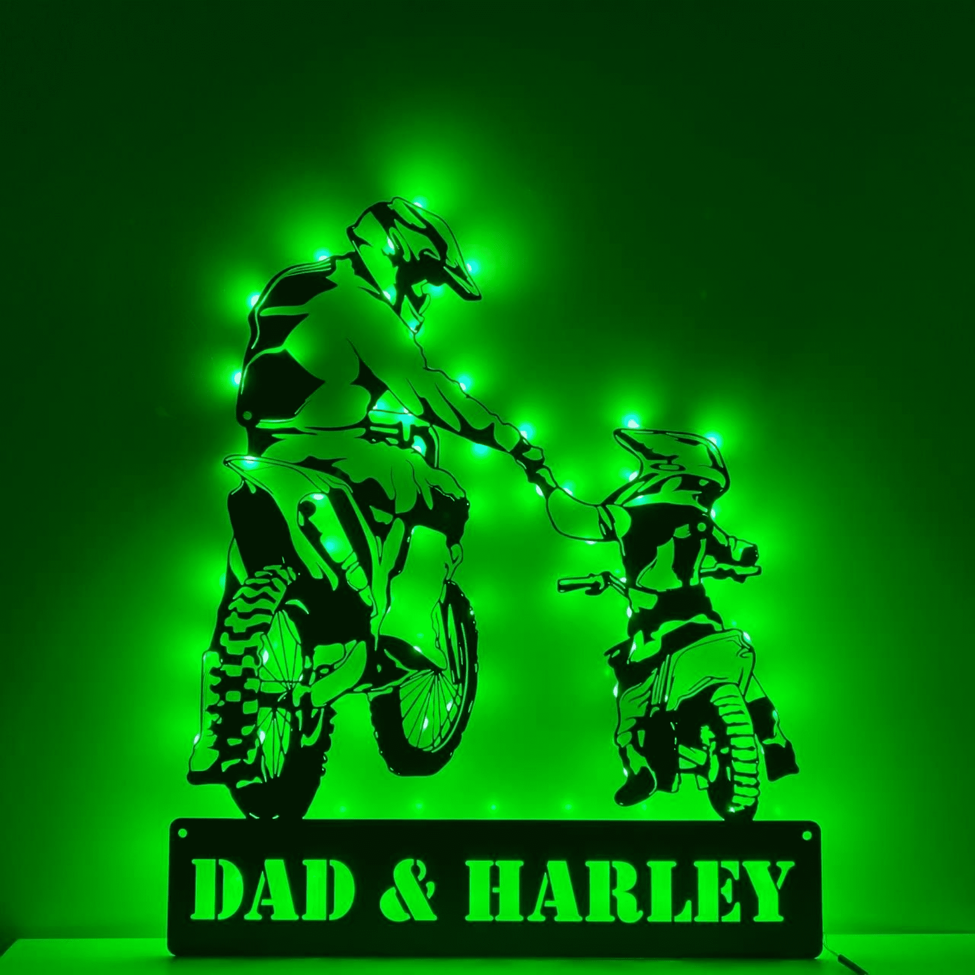 Craftnamesign Custom Father Son Dirt Bike Metal Wall Art LED Lights ...