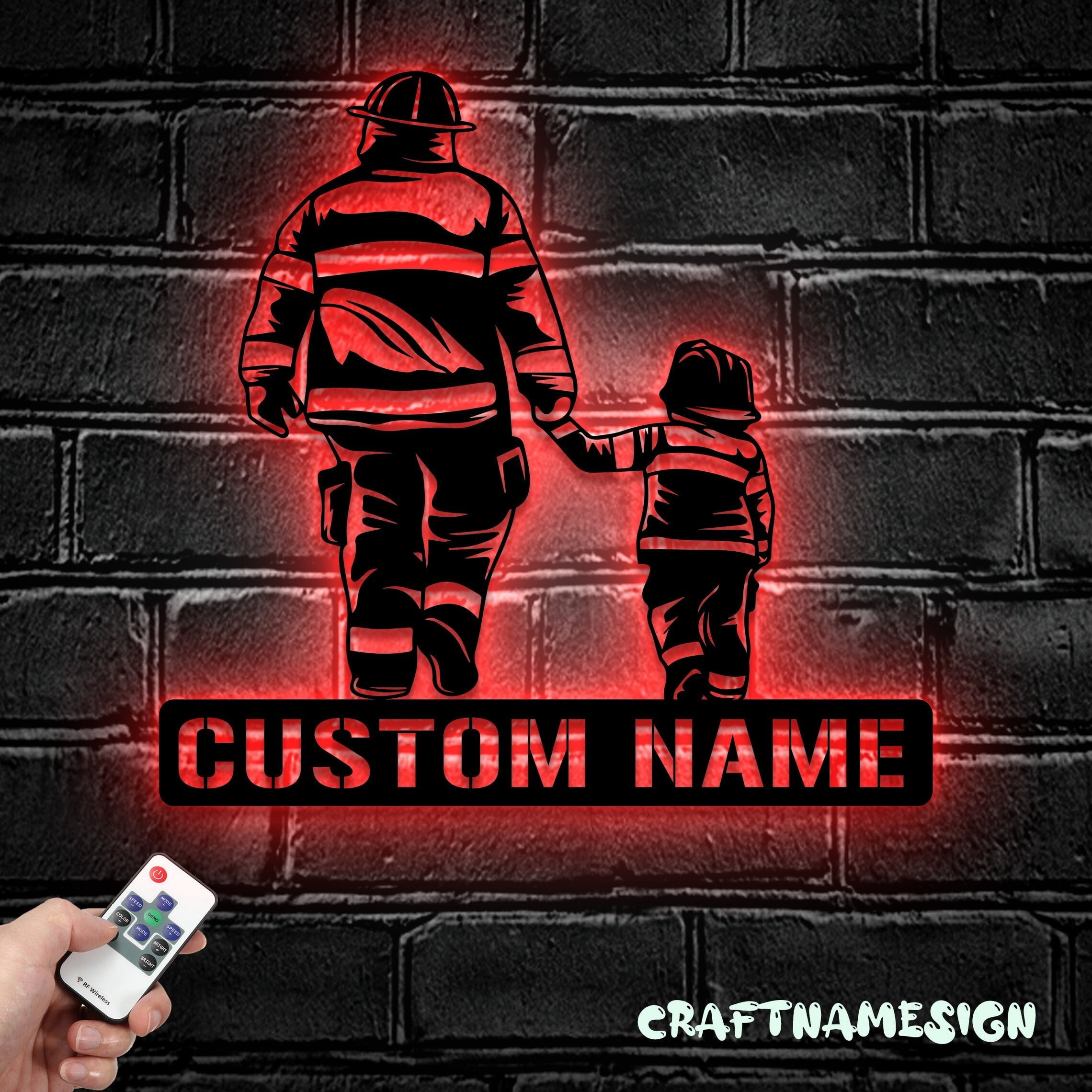 Craftnamesign Custom Father Son Firefighter Metal LED Light, Custom ...