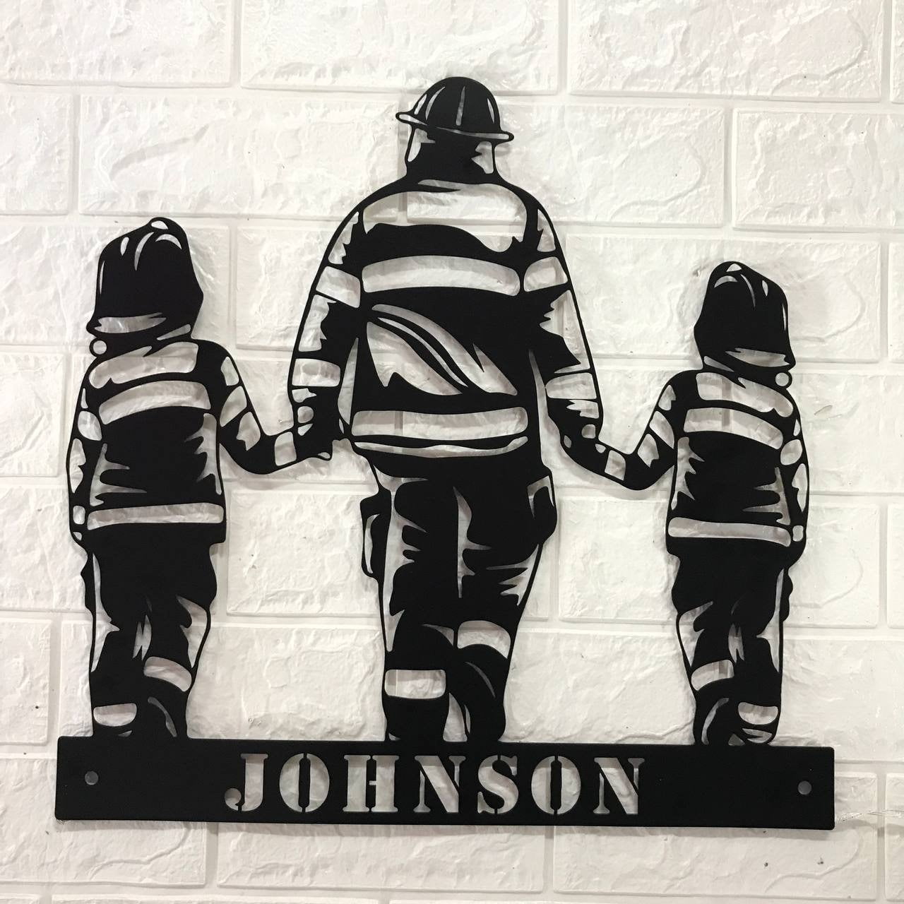 Craftnamesign Custom Father Son Firefighter Metal Wall Art LED Light ...