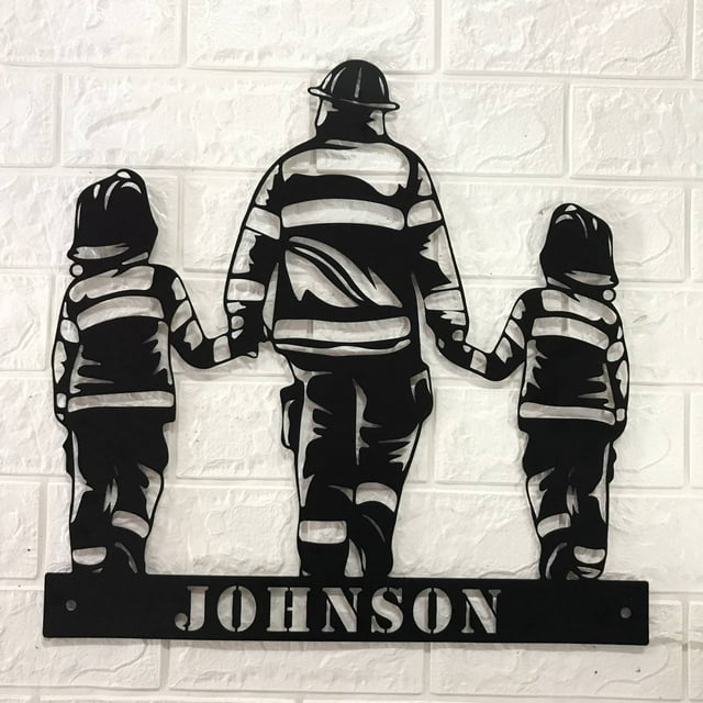 Craftnamesign Custom Father Son Firefighter Metal Wall Art LED Light ...