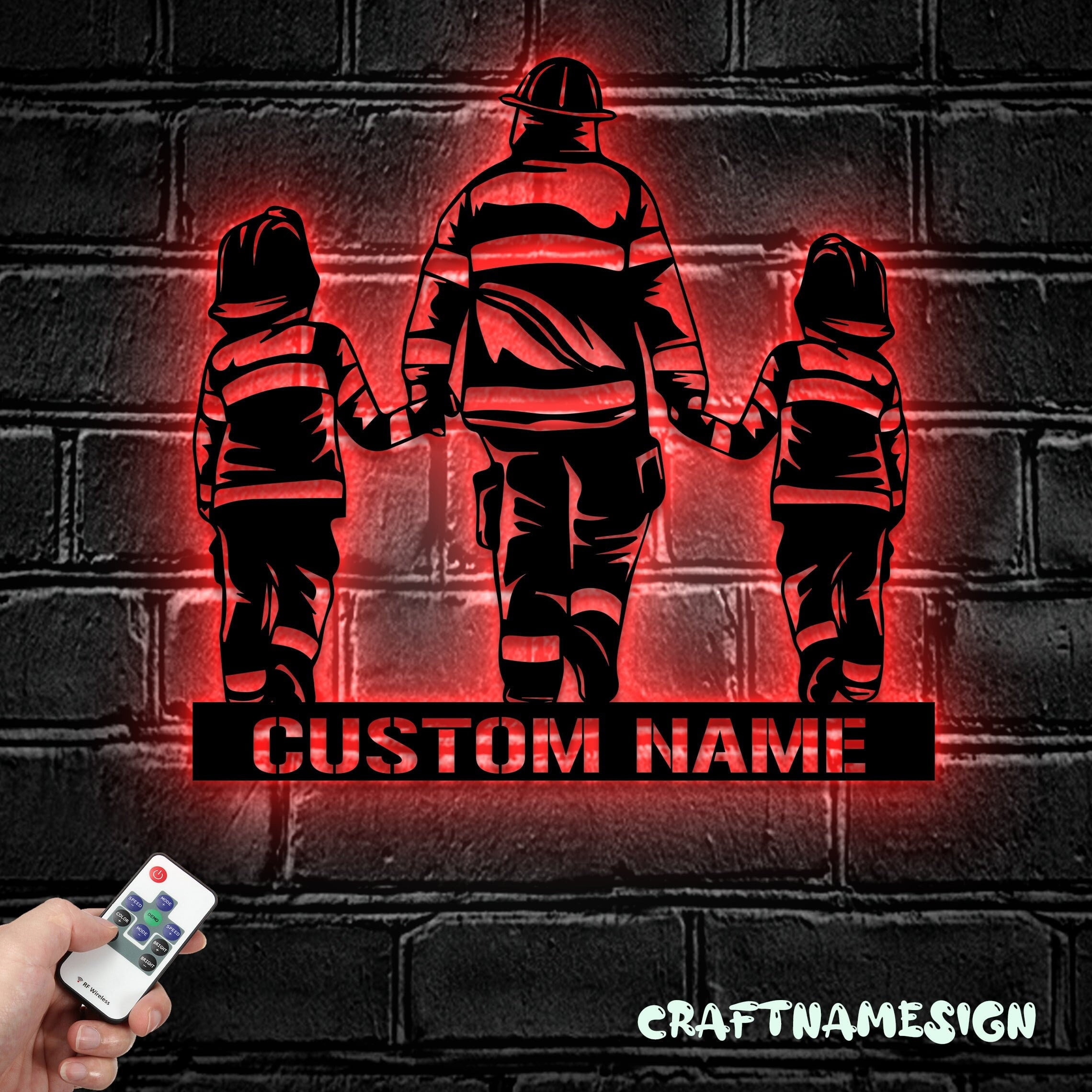 Craftnamesign Custom Father Son Firefighter Metal Wall Art LED Light ...