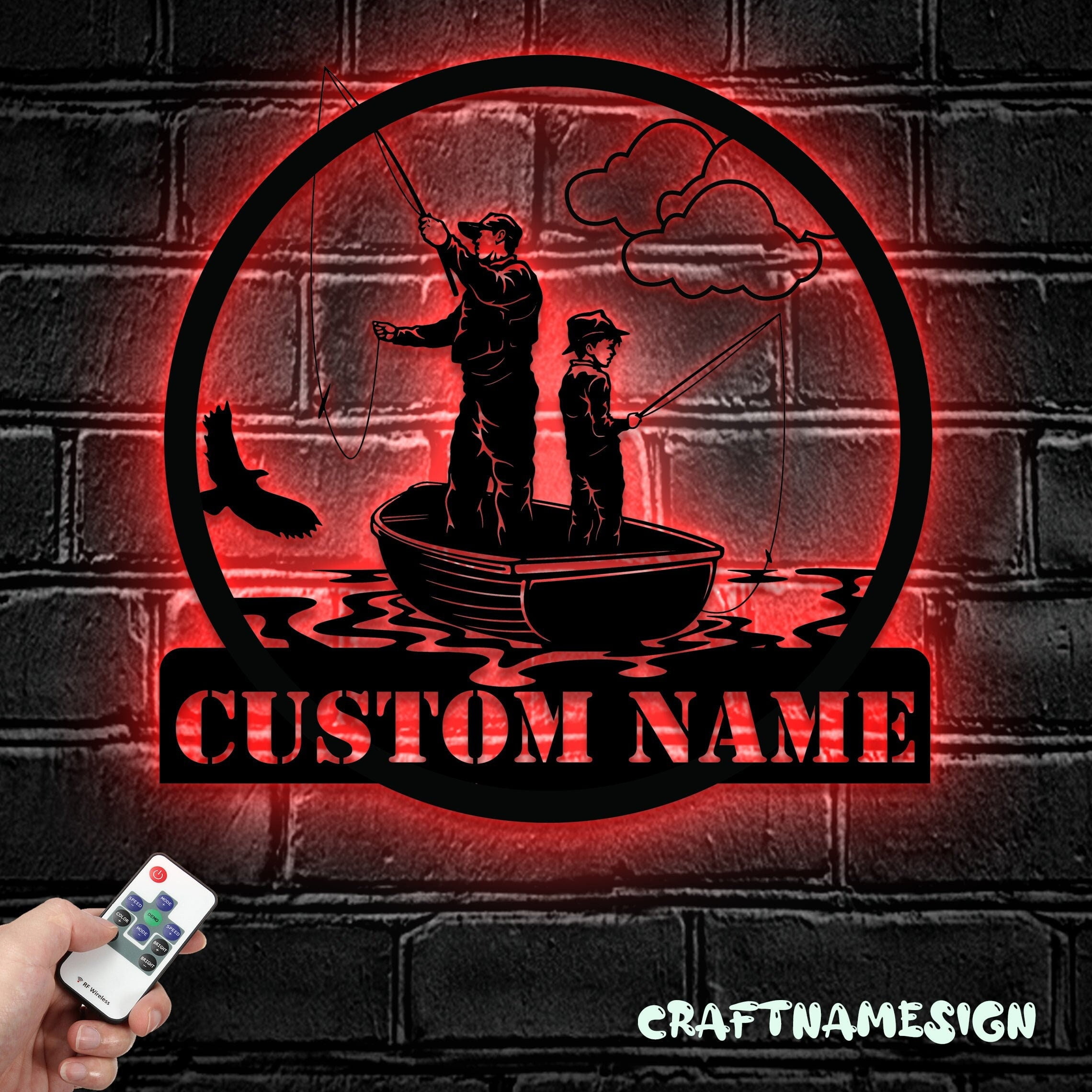 Craftnamesign Custom Father Son Fishing Metal Wall Art LED Light ...