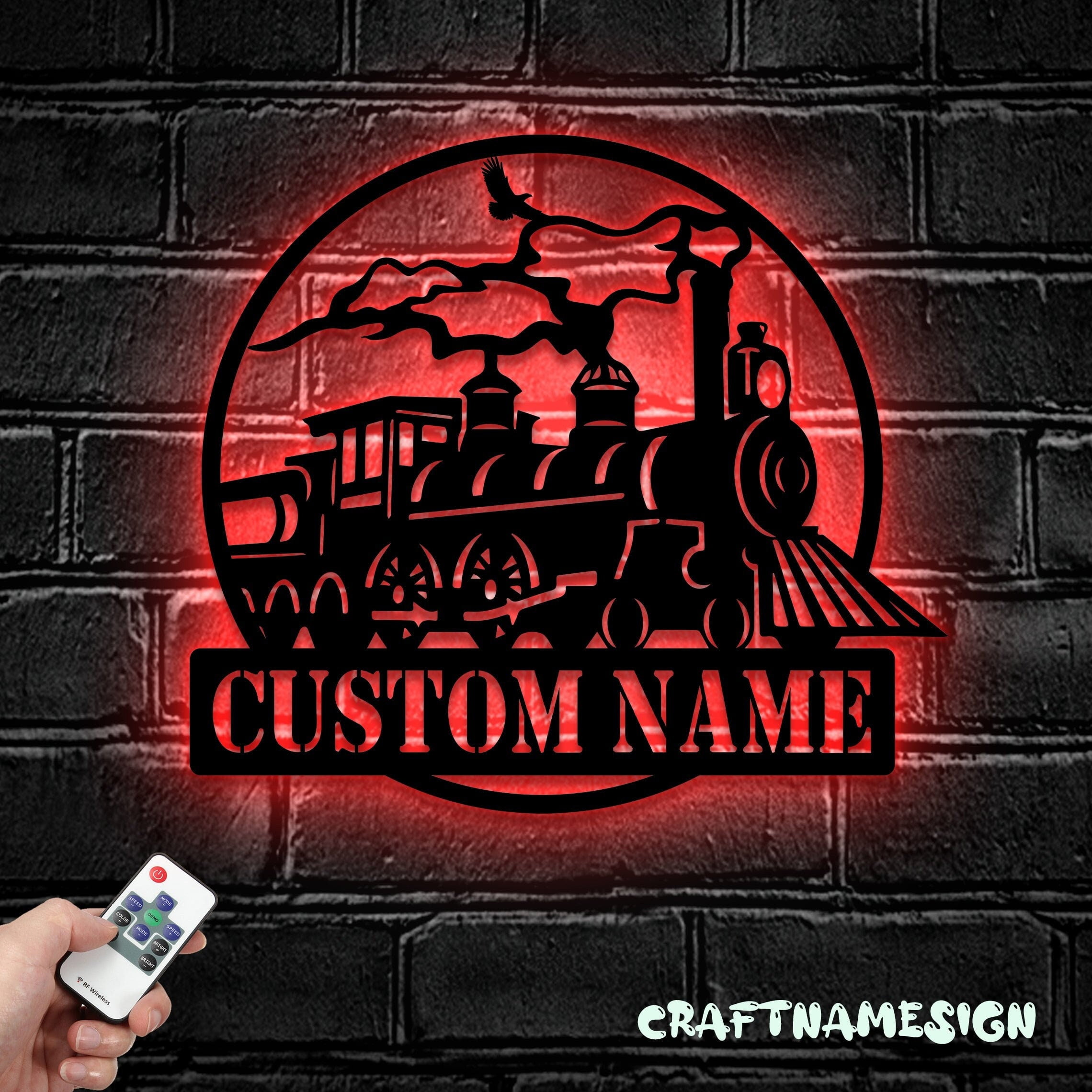 Craftnamesign Custom Steam Engine Train Locomotive Metal Wall Art LED ...