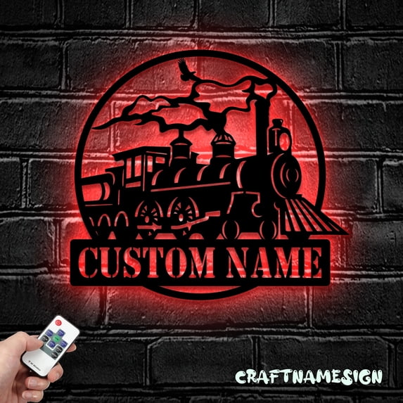 Craftnamesign Custom Steam Engine Train Locomotive Metal Wall Art LED ...
