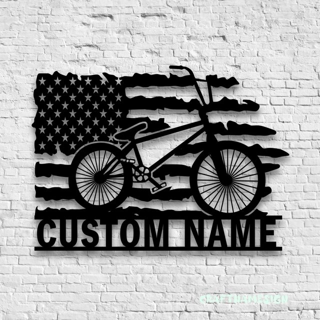 Craftnamesign Custom BMX Bike US Flag Metal Wall Art LED Light, American Bicycle Racing Name ...