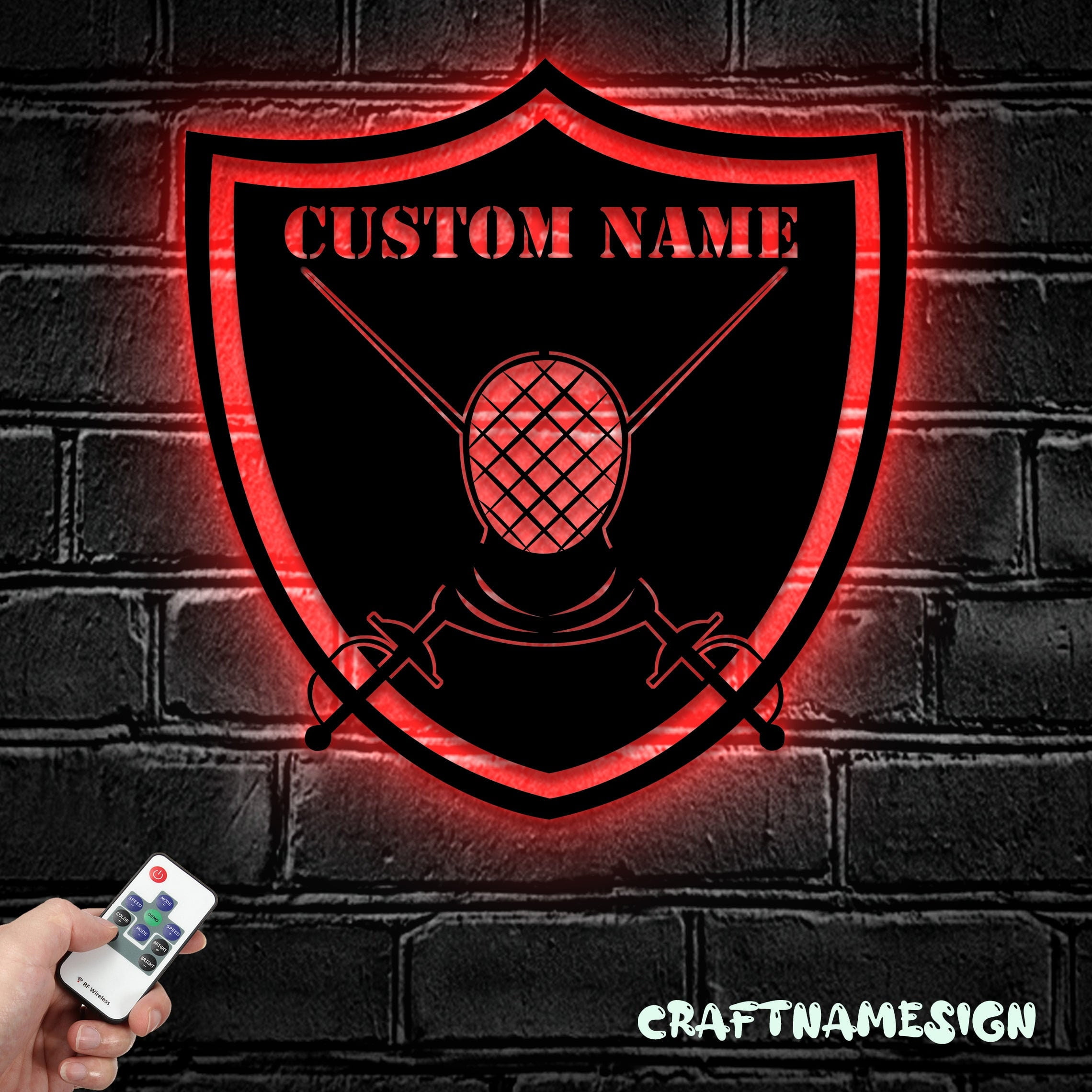 Craftnamesign Custom Fencing Metal Wall Art LED Light, Personalized ...