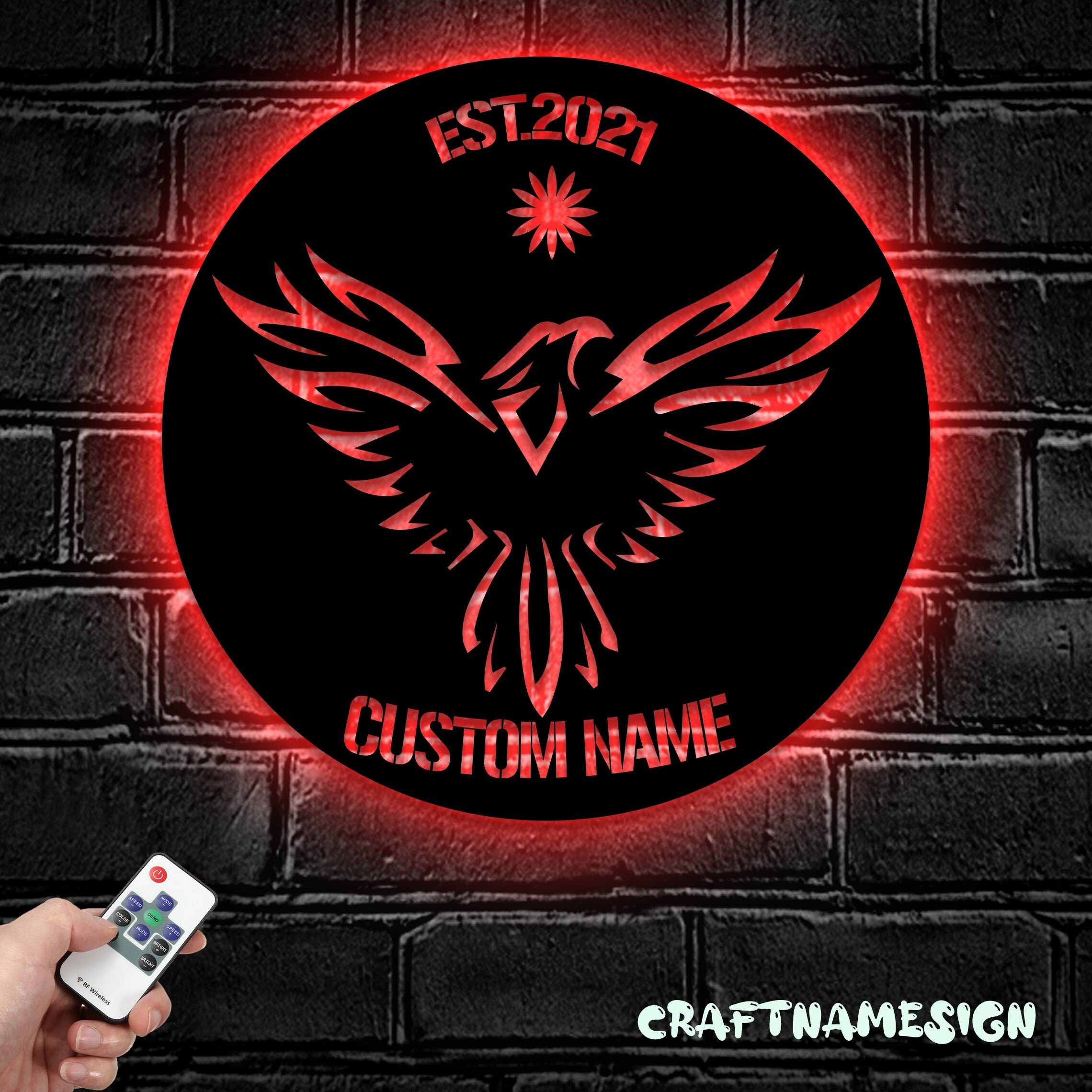 Craftnamesign Custom Fire Bird Eagle Metal Wall Art LED Light, Phoenix ...