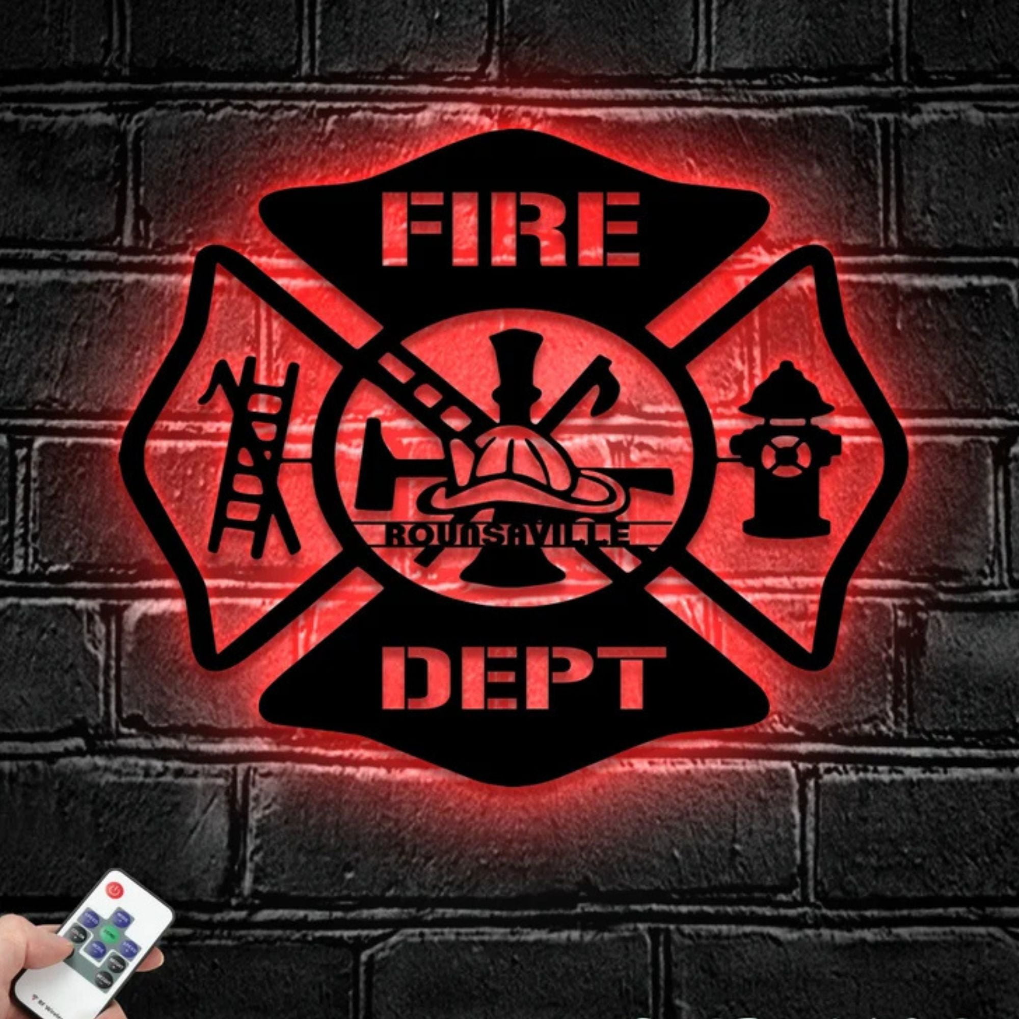 Craftnamesign Custom Fire Dept Metal Wall Art LED Light, Firefighter ...
