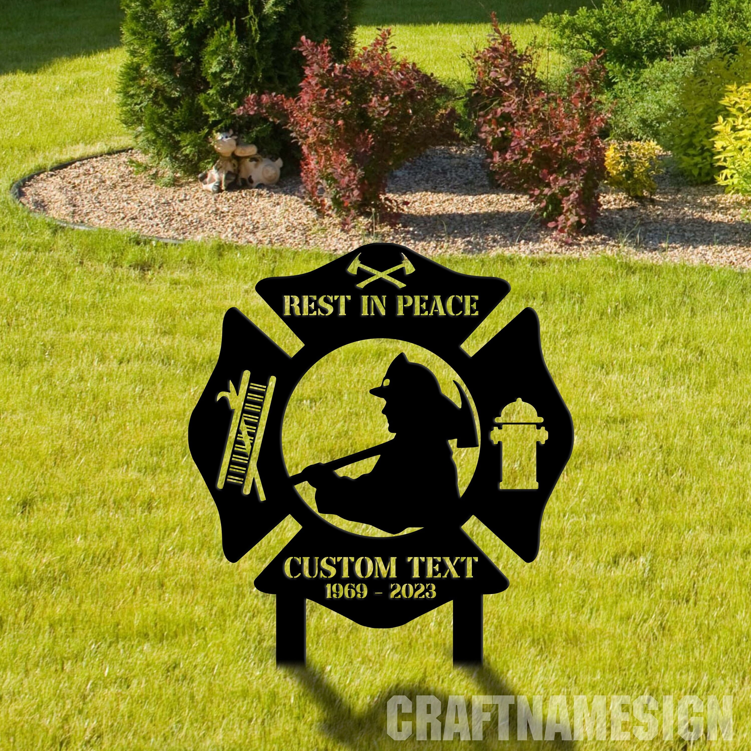 Craftnamesign Custom Fire Fighter Memorial Stake, Firefighter Grave ...