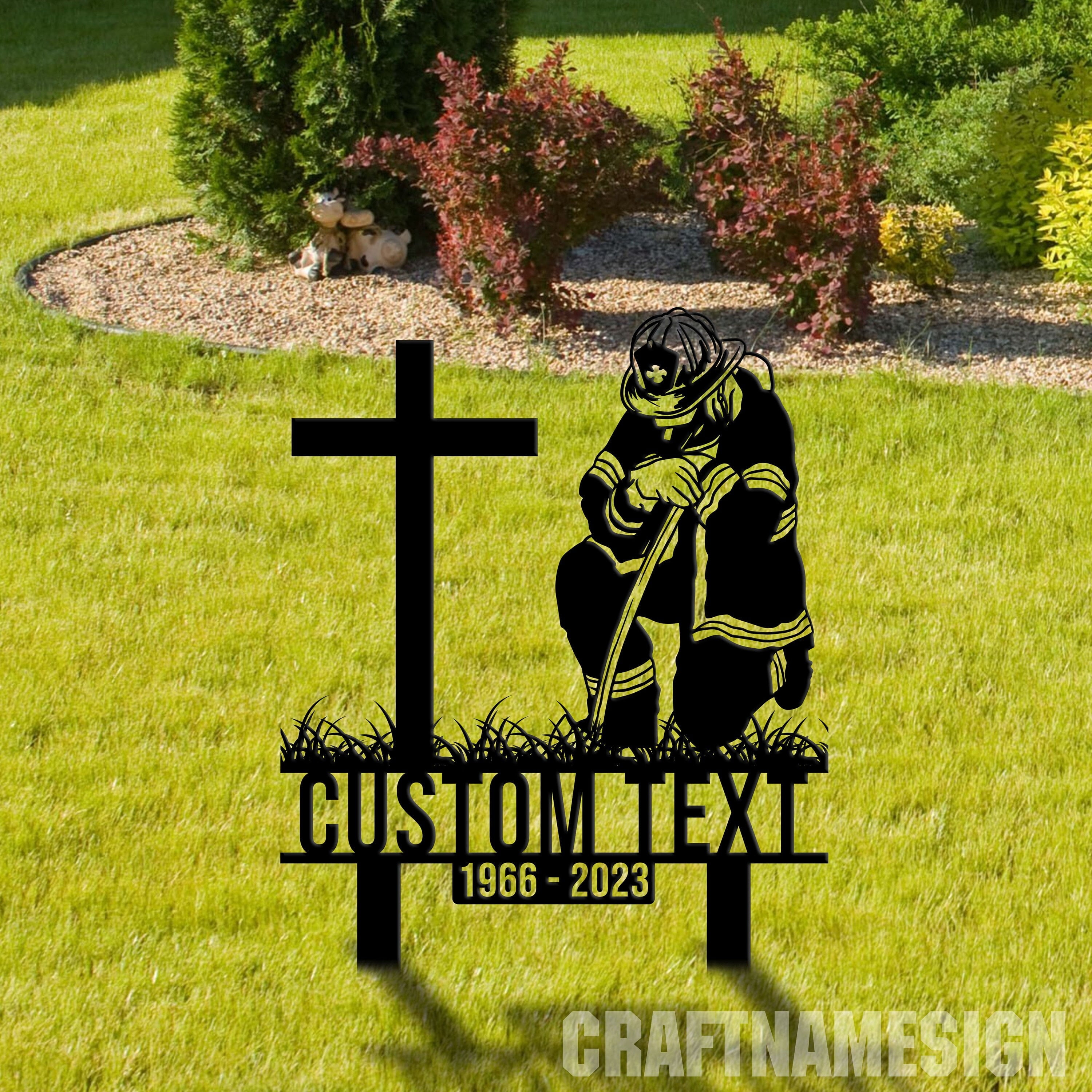 Craftnamesign Custom Firefighter Memorial Metal Stake, Fireman Memorial ...