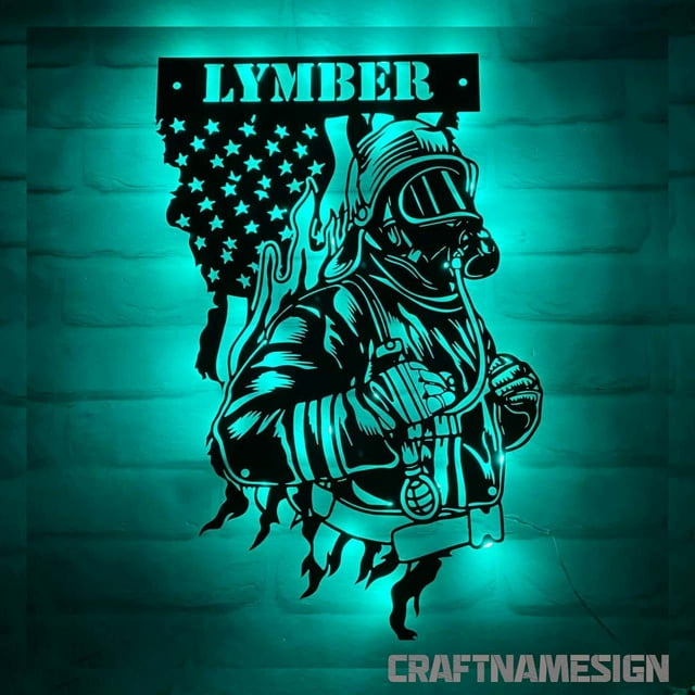 Craftnamesign Custom Firefighter Metal Sign LED Light, Firefighter Name ...
