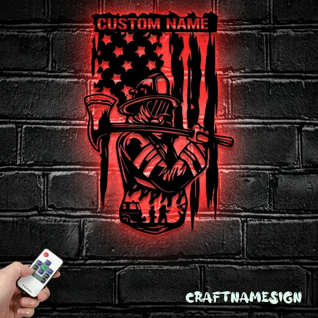 Craftnamesign Custom Firefighter US Flag Metal Sign LED Light, USA ...