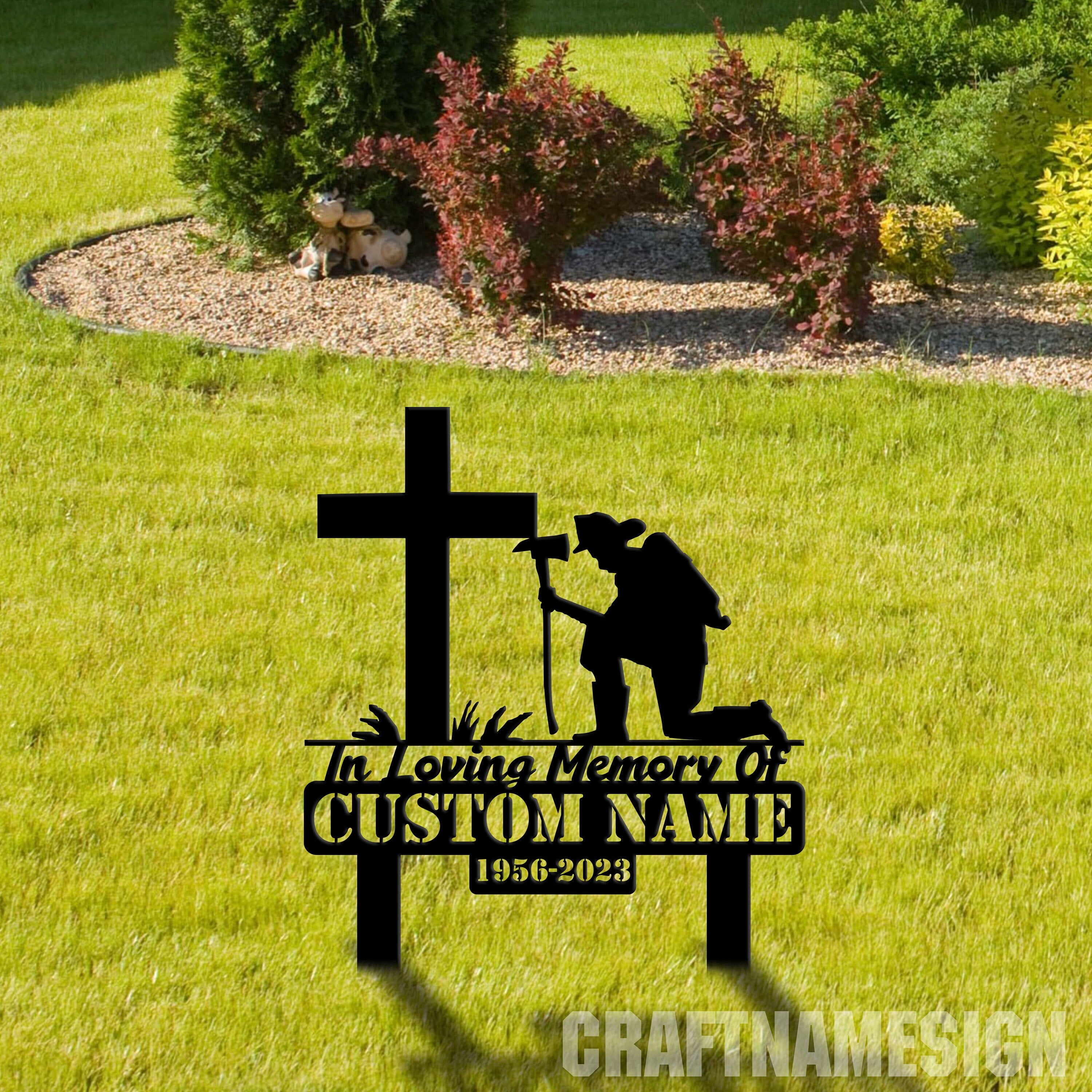 Craftnamesign Custom Fireman Memorial Metal Stake, Firefighter Grave ...