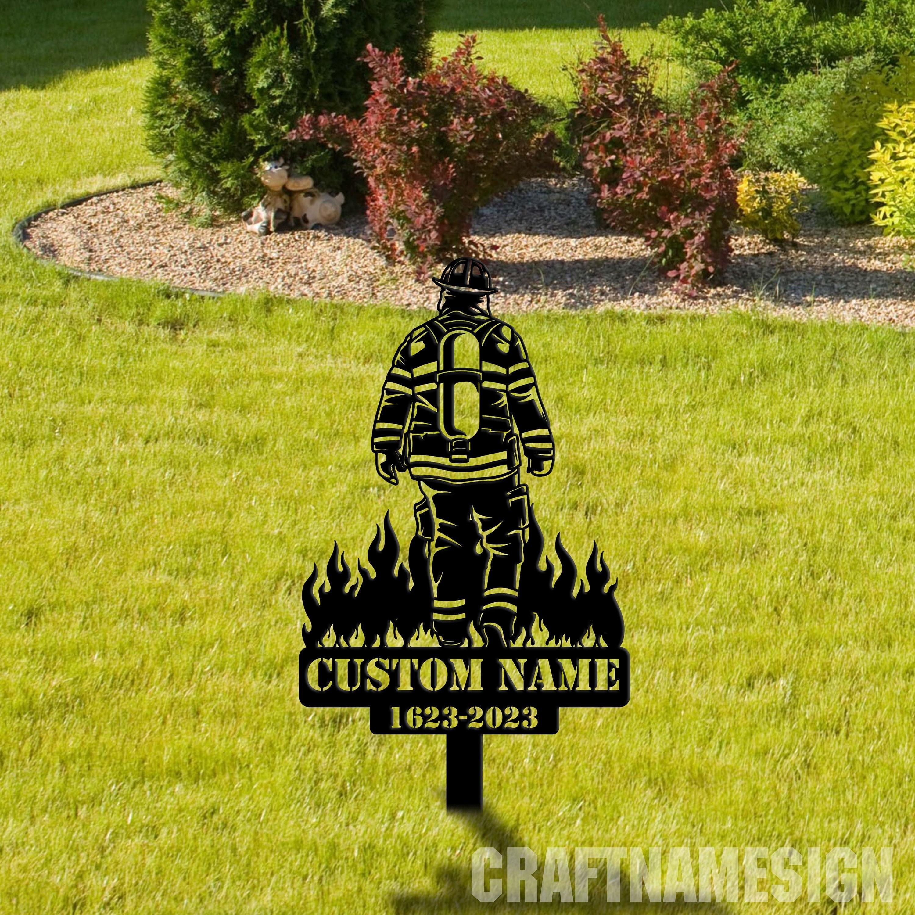 Craftnamesign Custom Fireman Memorial Metal Stake, Firefighter Memorial Plaque, Grave Maker ...