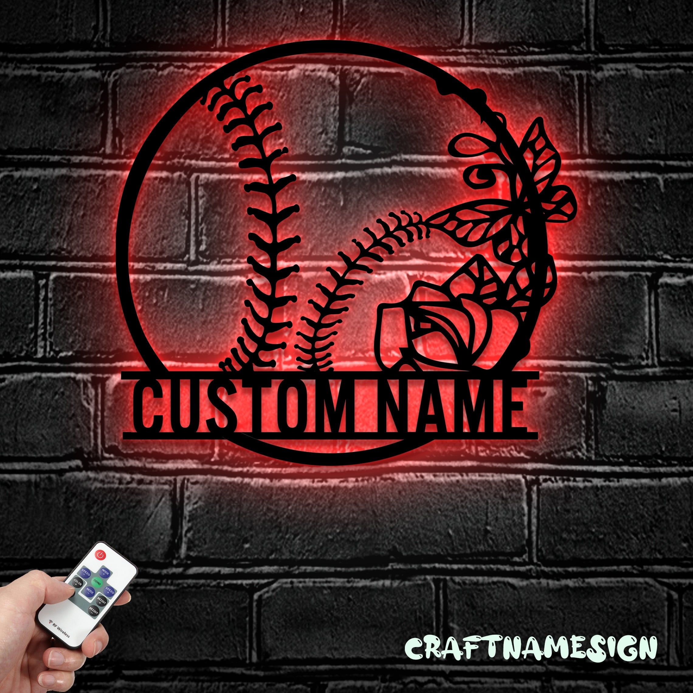 Craftnamesign Custom Floral Ball Baseball Mom Metal LED Light, Custom ...