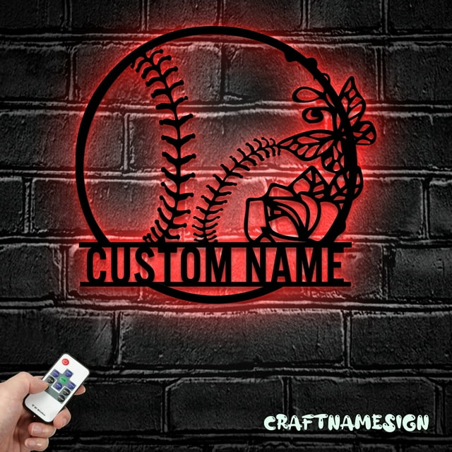 Craftnamesign Custom Floral Ball Baseball Mom Metal LED Light, Custom ...
