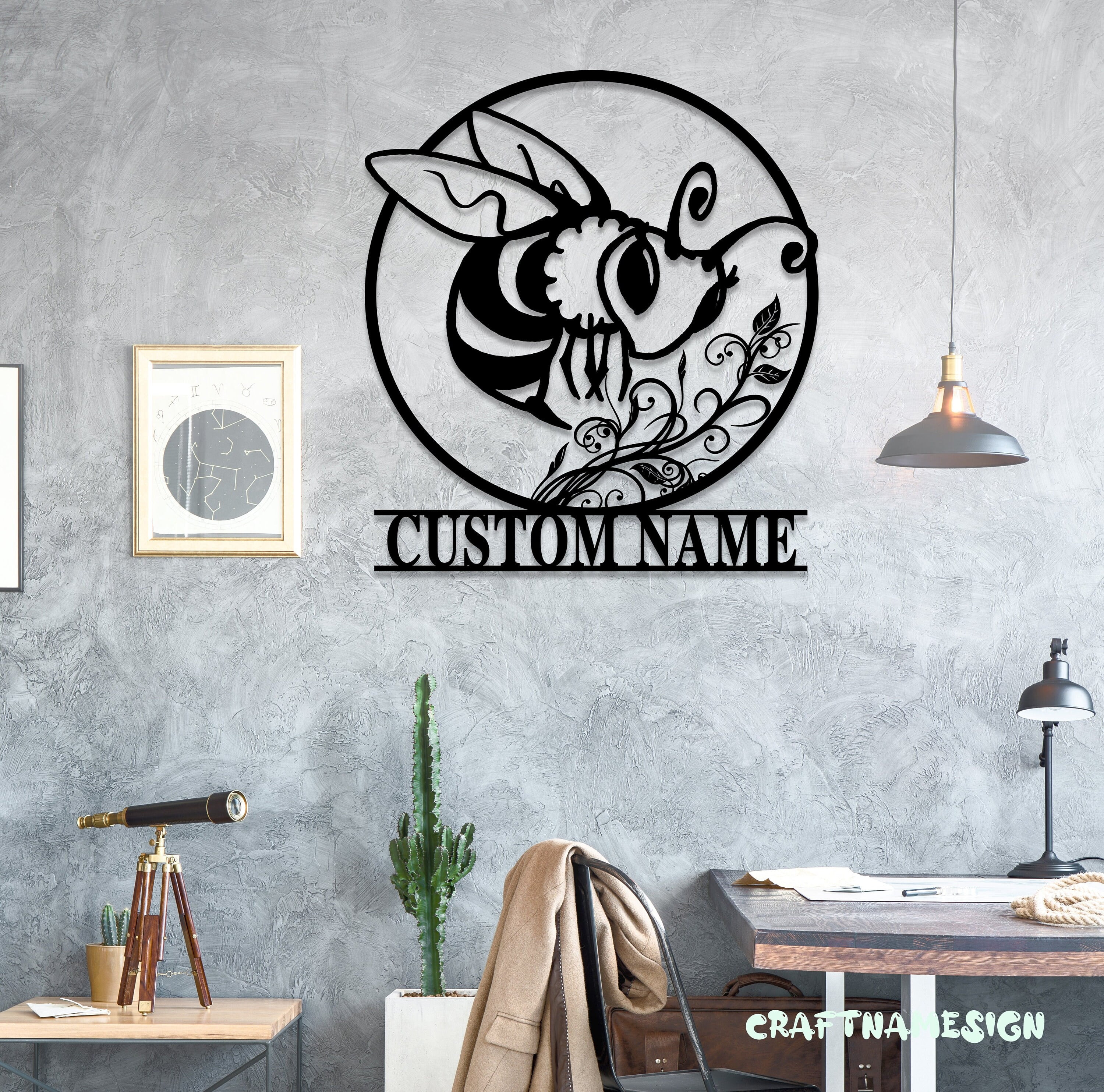 Craftnamesign Custom Floral Bee Metal Wall Art LED Light, Personalized ...