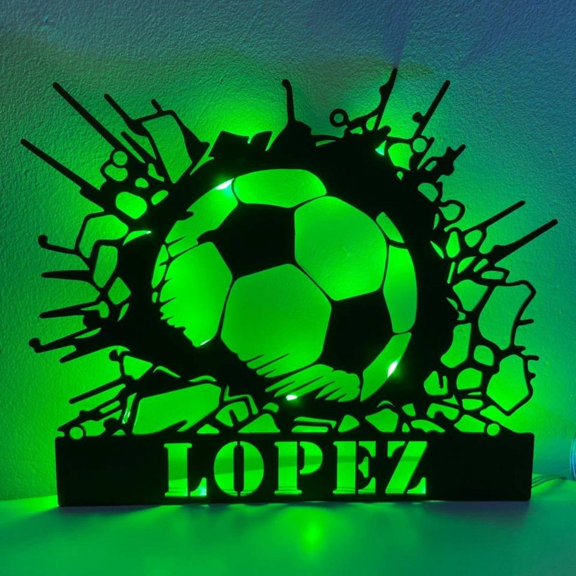 Craftnamesign Custom Football Metal Wall Art LED Light, Soccer Player ...