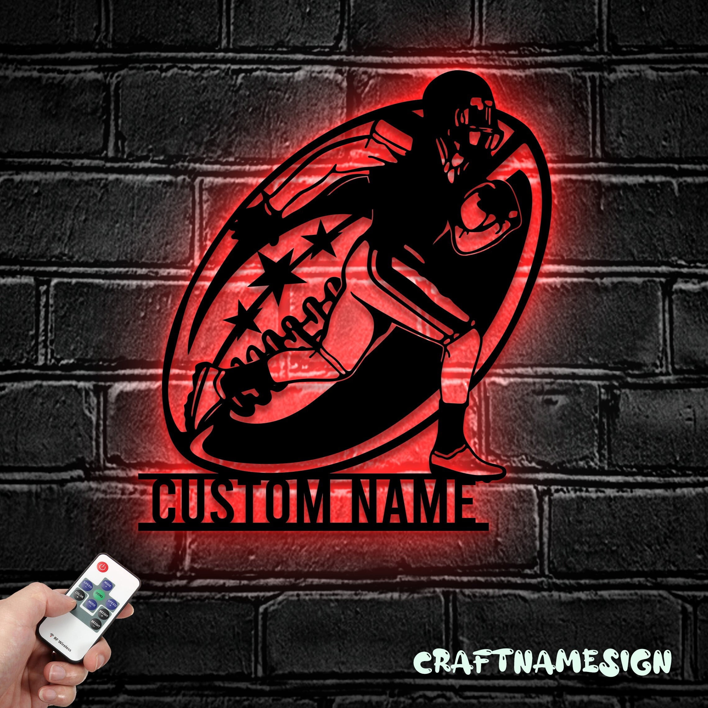Craftnamesign Custom Football Player Metal Wall Art LED Light, American ...