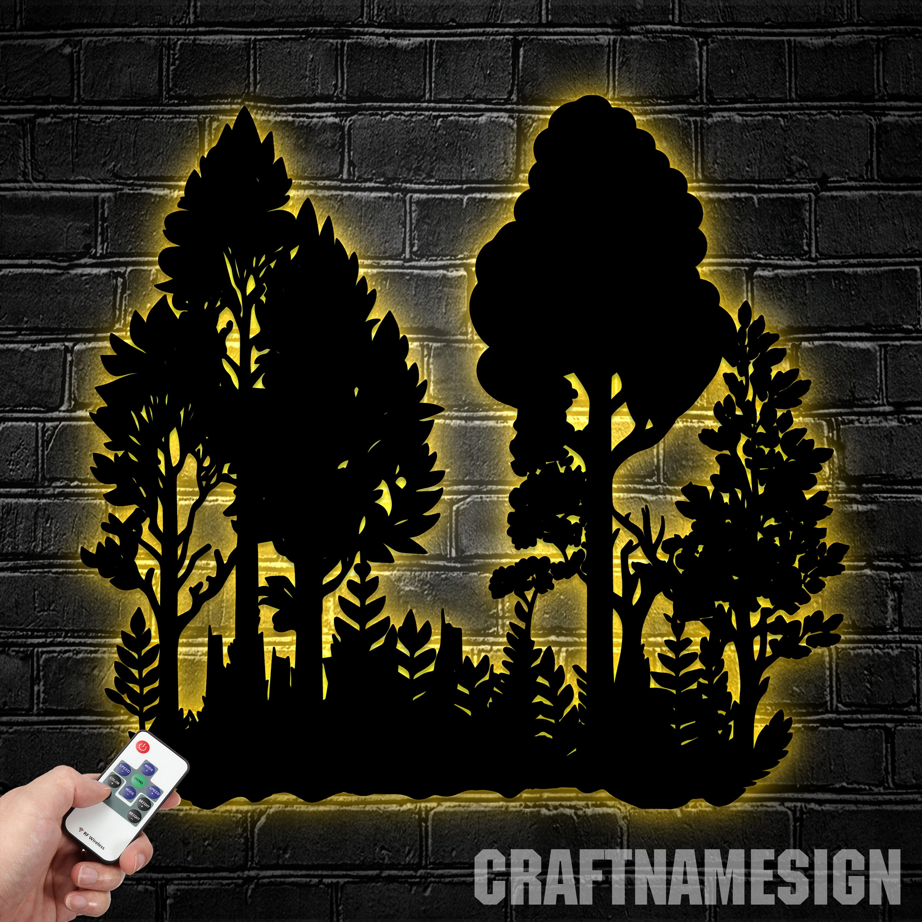Craftnamesign Custom Forest Metal Wall Art LED Light, Custom Metal Pine ...
