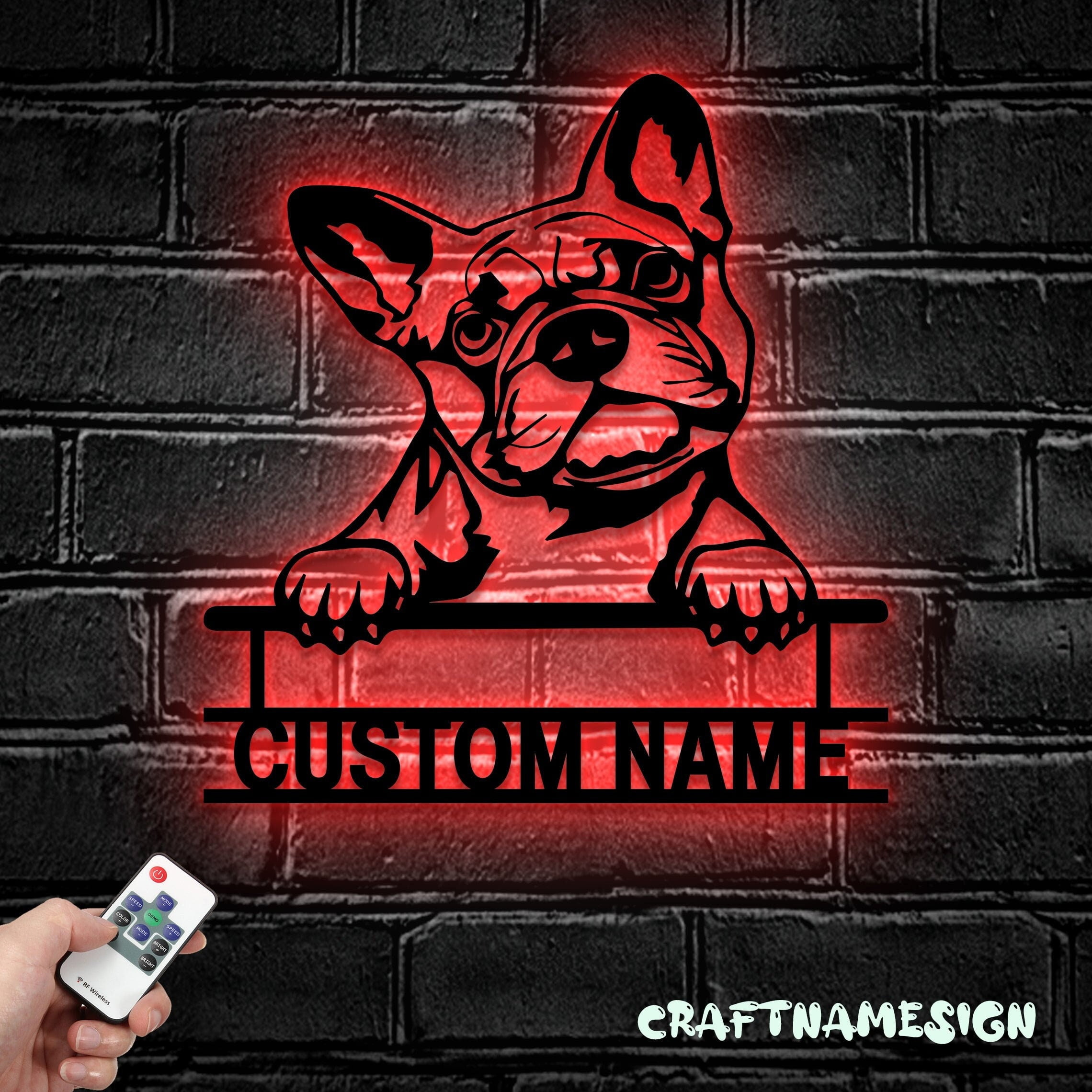 Craftnamesign Custom French Bulldog Metal Wall Art LED Light, Frenchie ...