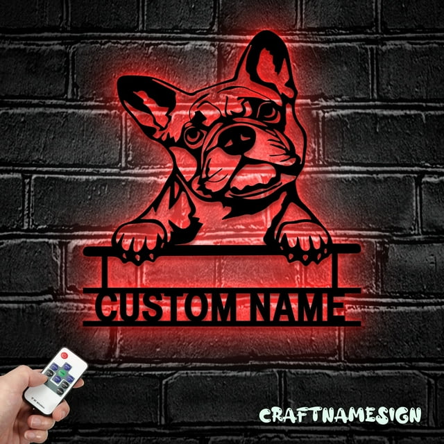 Craftnamesign Custom French Bulldog Metal Wall Art LED Light, Frenchie ...