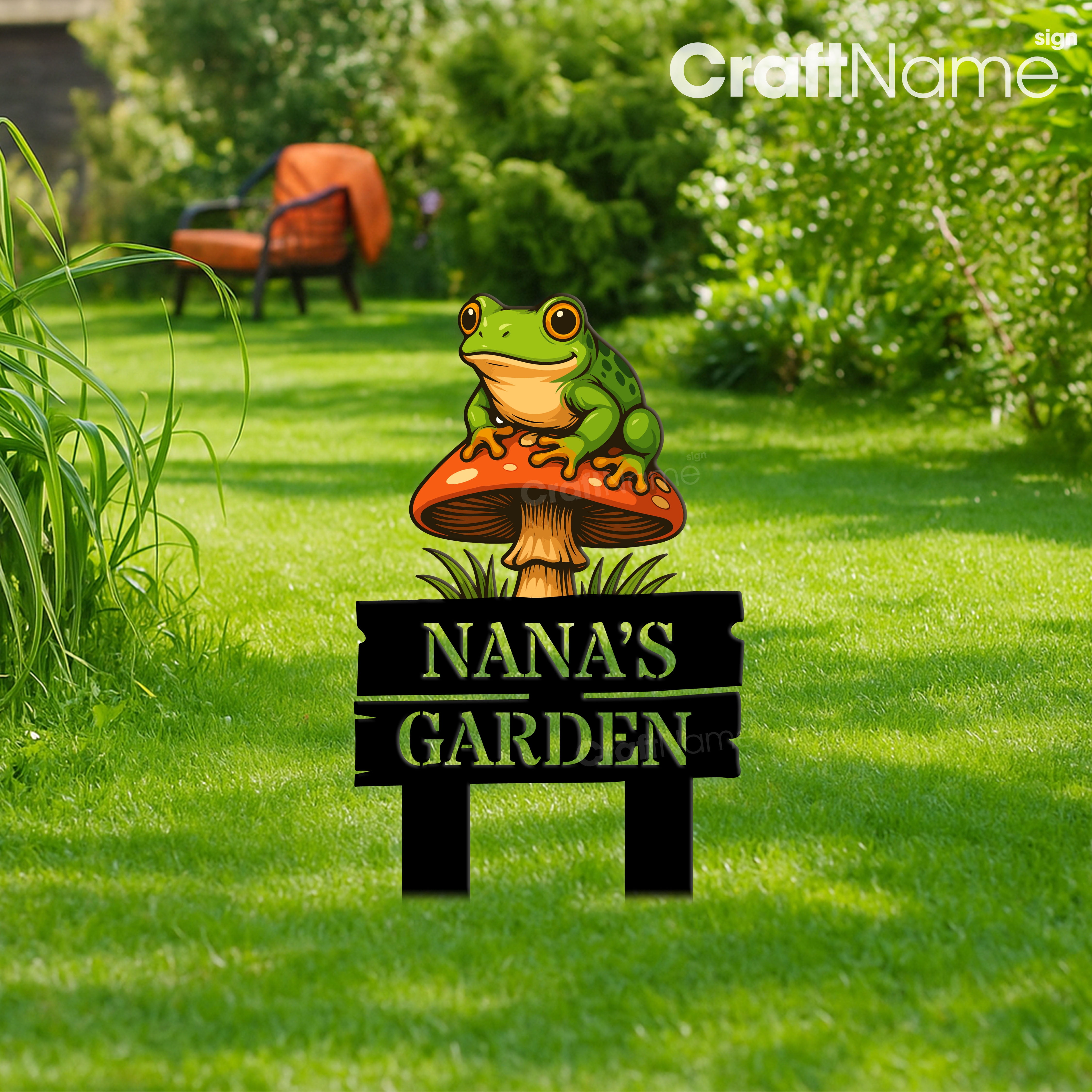 Craftnamesign Custom Frog Garden Stake, Frog With Mushroom Metal ...