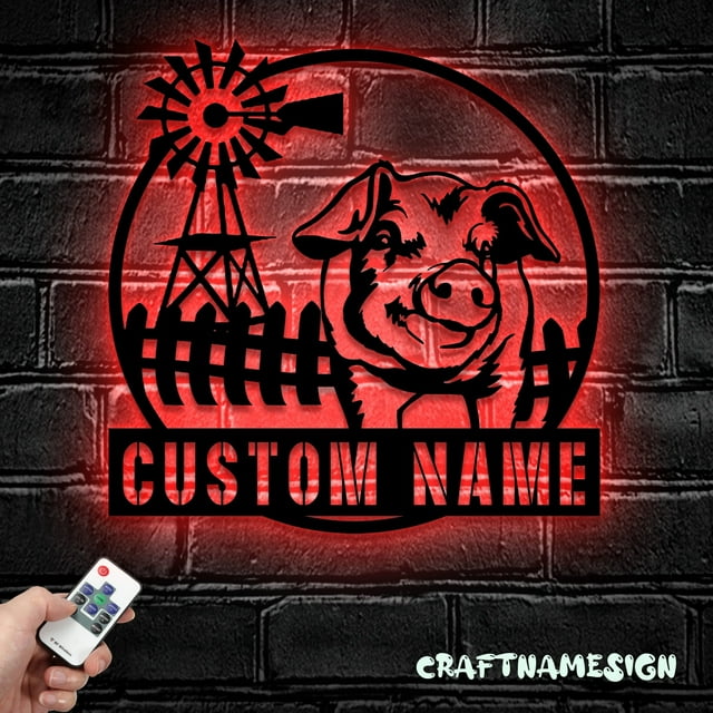 Craftnamesign Custom Funny Pig Farmhouse Metal Wall Art LED Light ...