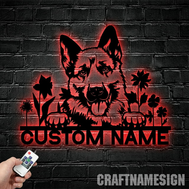 Craftnamesign Custom GSD German Shepherd Husky Mix Metal Wall Art LED ...