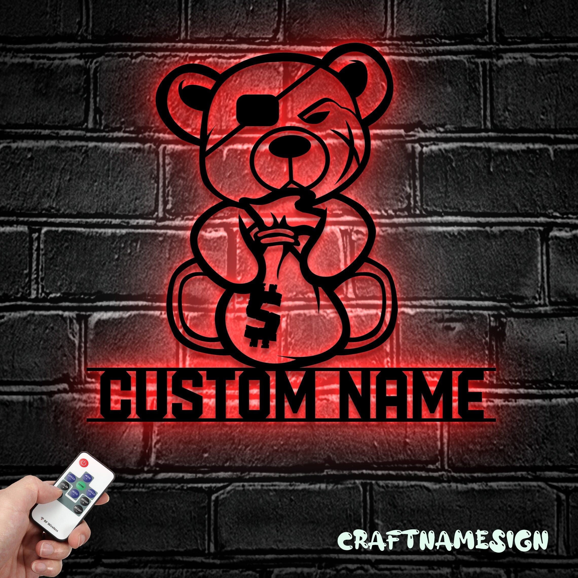 Craftnamesign Custom Gangster Teddy Bear Metal Wall Art LED Light ...