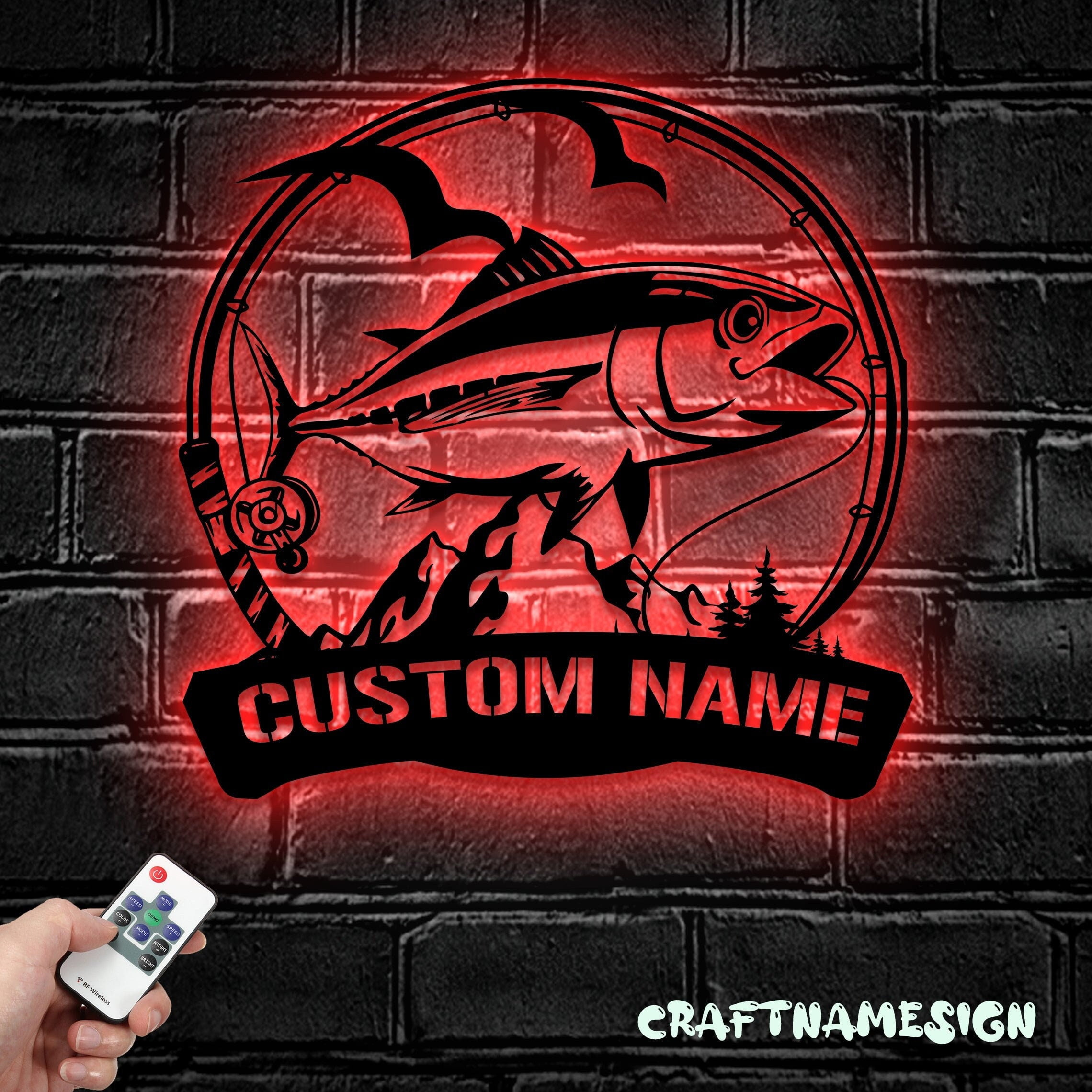 Craftnamesign Custom Bigeye Tuna Fishing Metal Wall Art LED Light ...