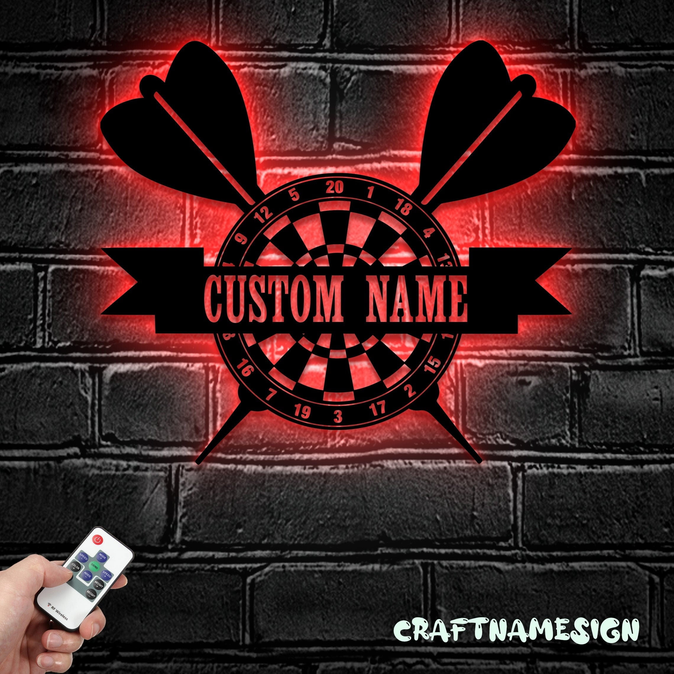 Craftnamesign Custom Dartboard Metal Wall Art LED Light, Tips Flights ...
