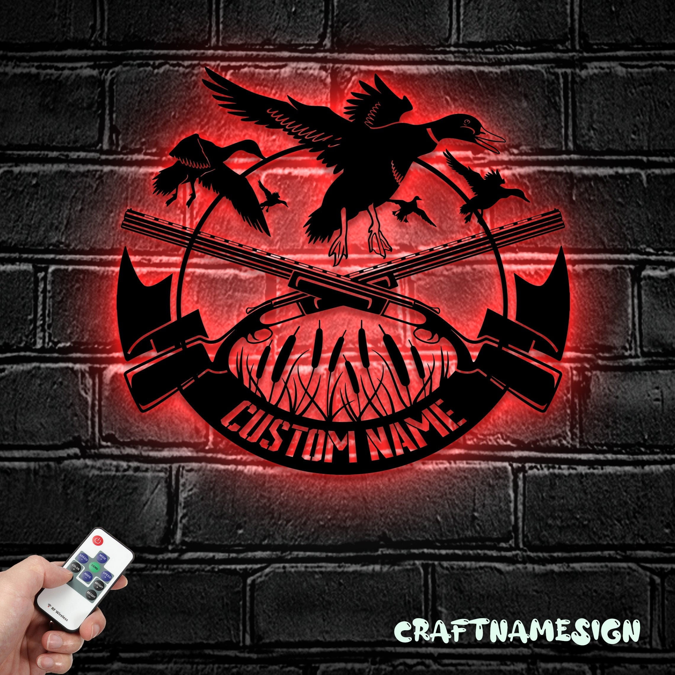 Craftnamesign Custom Duck Hunting Metal Wall Art LED Light, Hunter Name ...