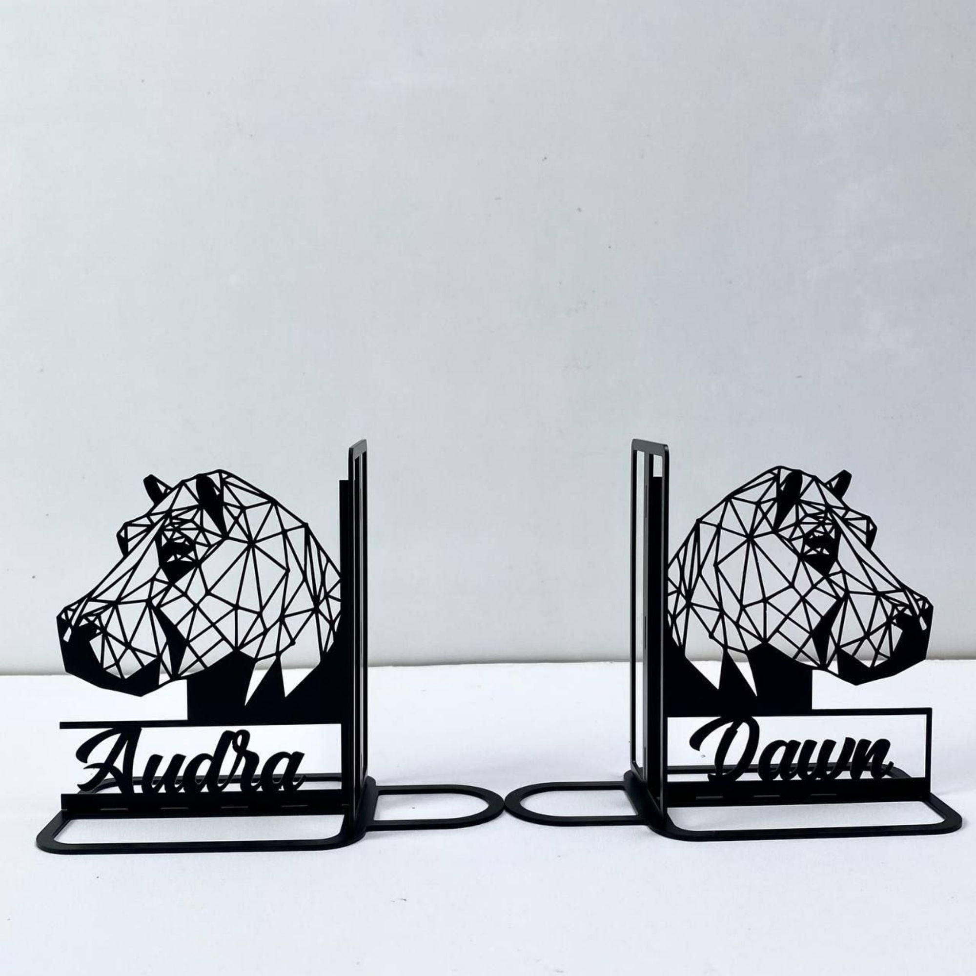Craftnamesign Custom Geometric Hippo Metal Bookends for Shelves, Hippo ...