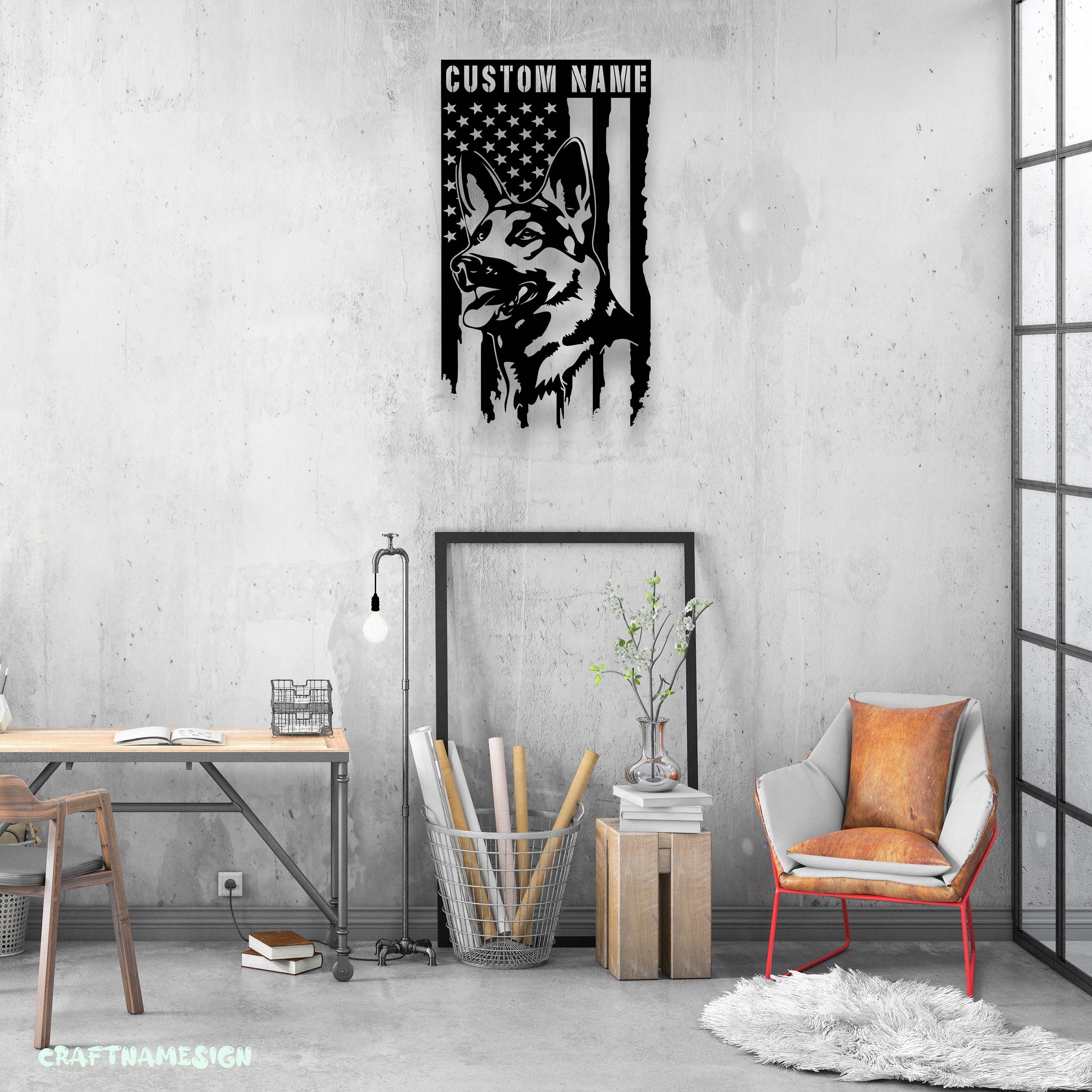 Craftnamesign Custom German Shepherd US Metal Wall Art LED Light ...
