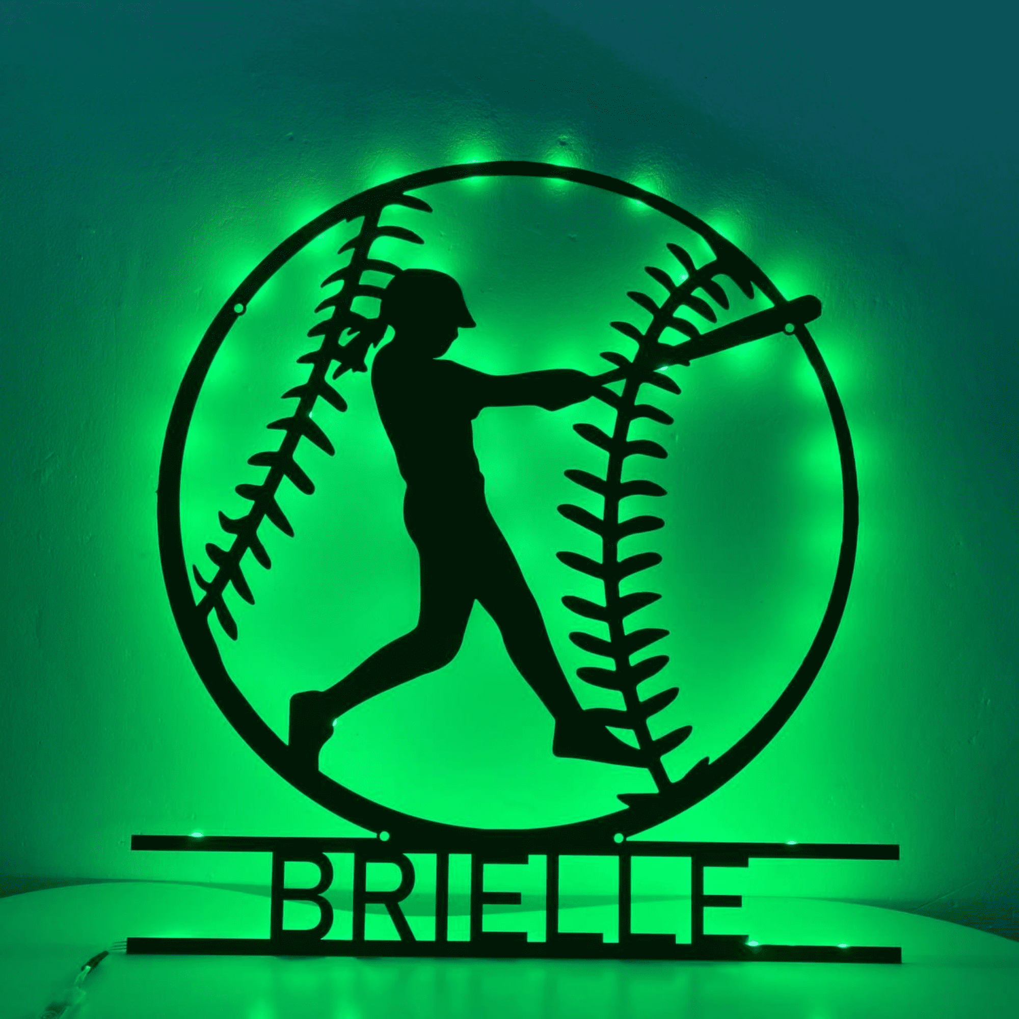 Craftnamesign Custom Girl Baseball Metal Wall Art LED Light, Baseball ...