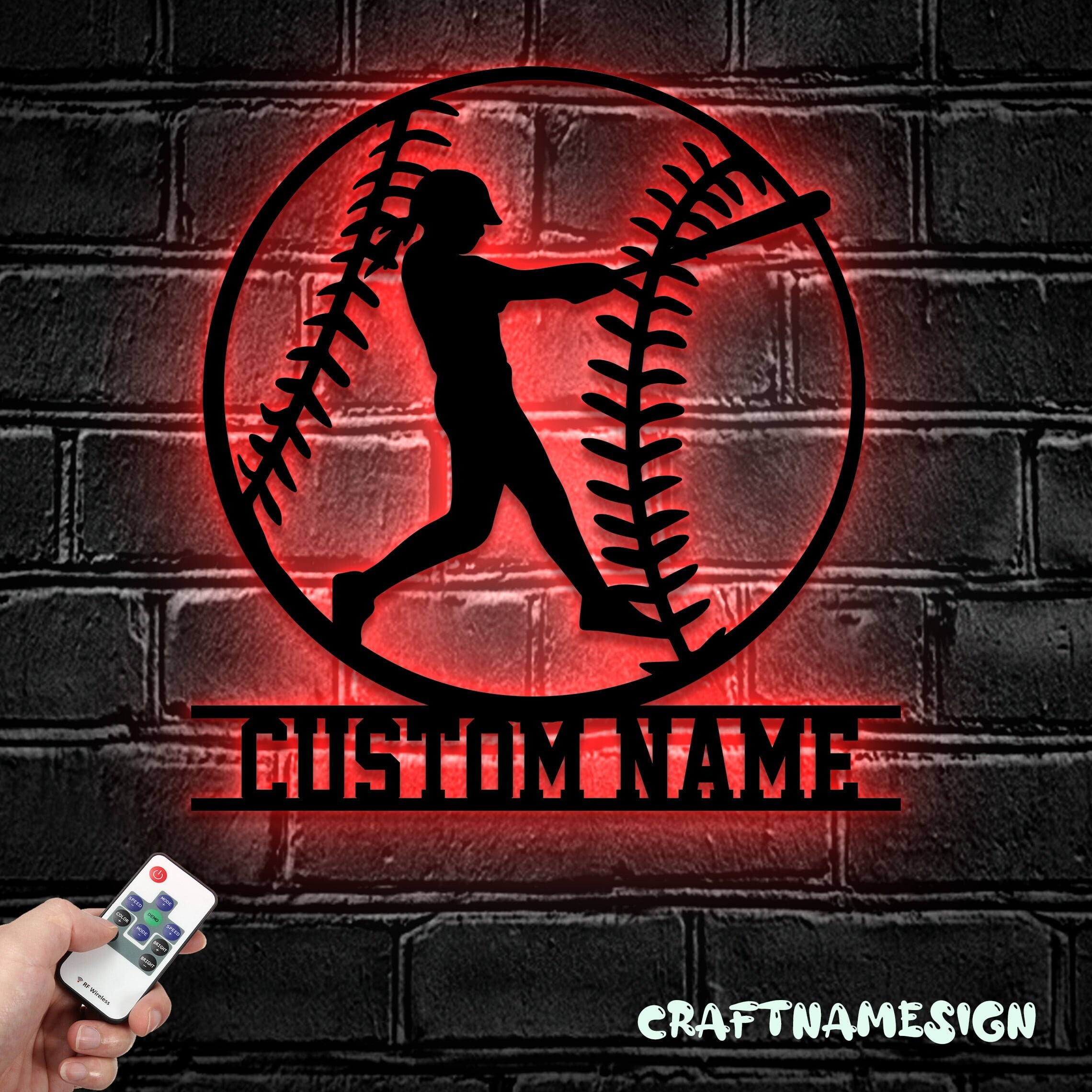 Craftnamesign Custom Girl Baseball Metal Wall Art LED Light, Custom ...