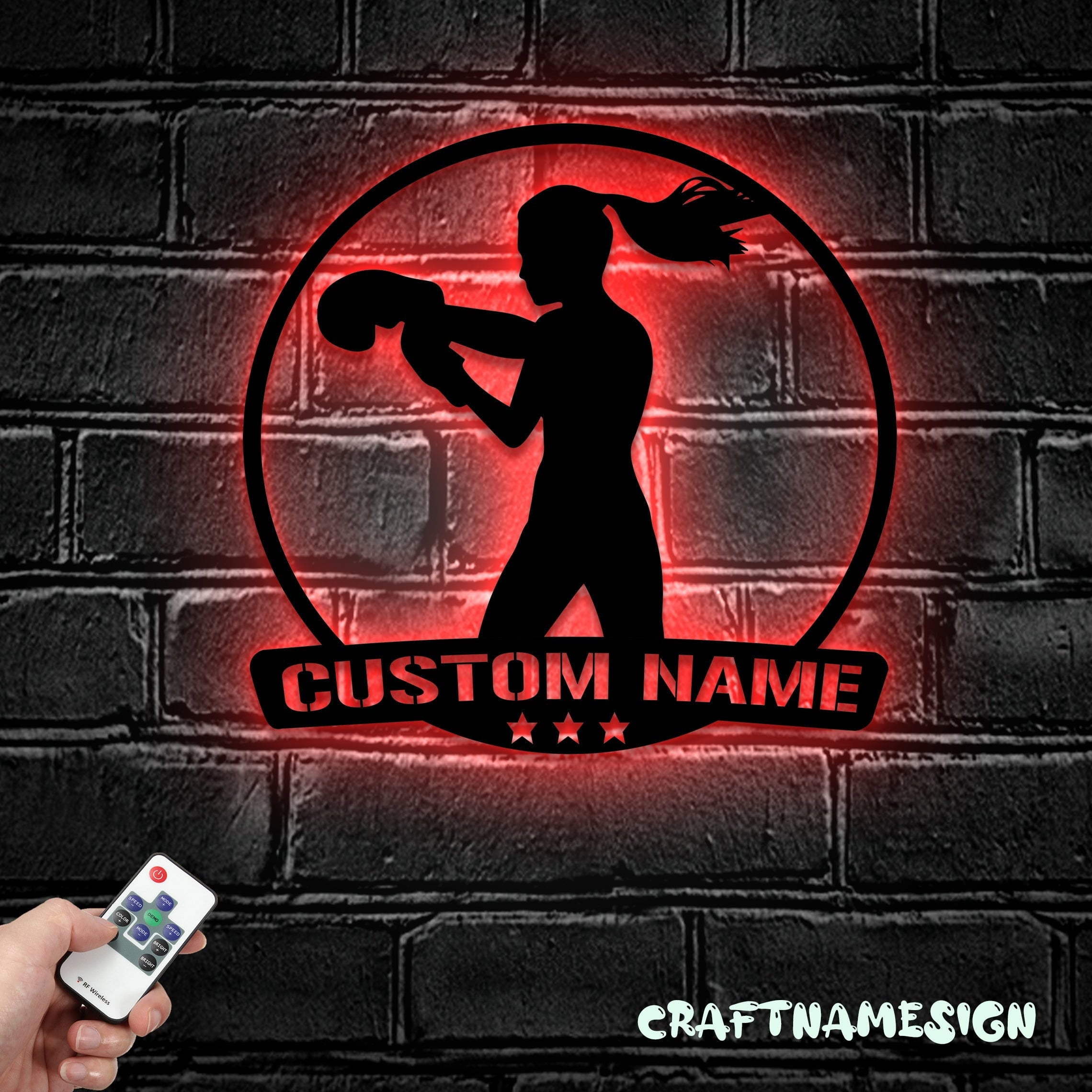 Craftnamesign Custom Girl Boxing Metal Wall Art LED Light, Personalized ...