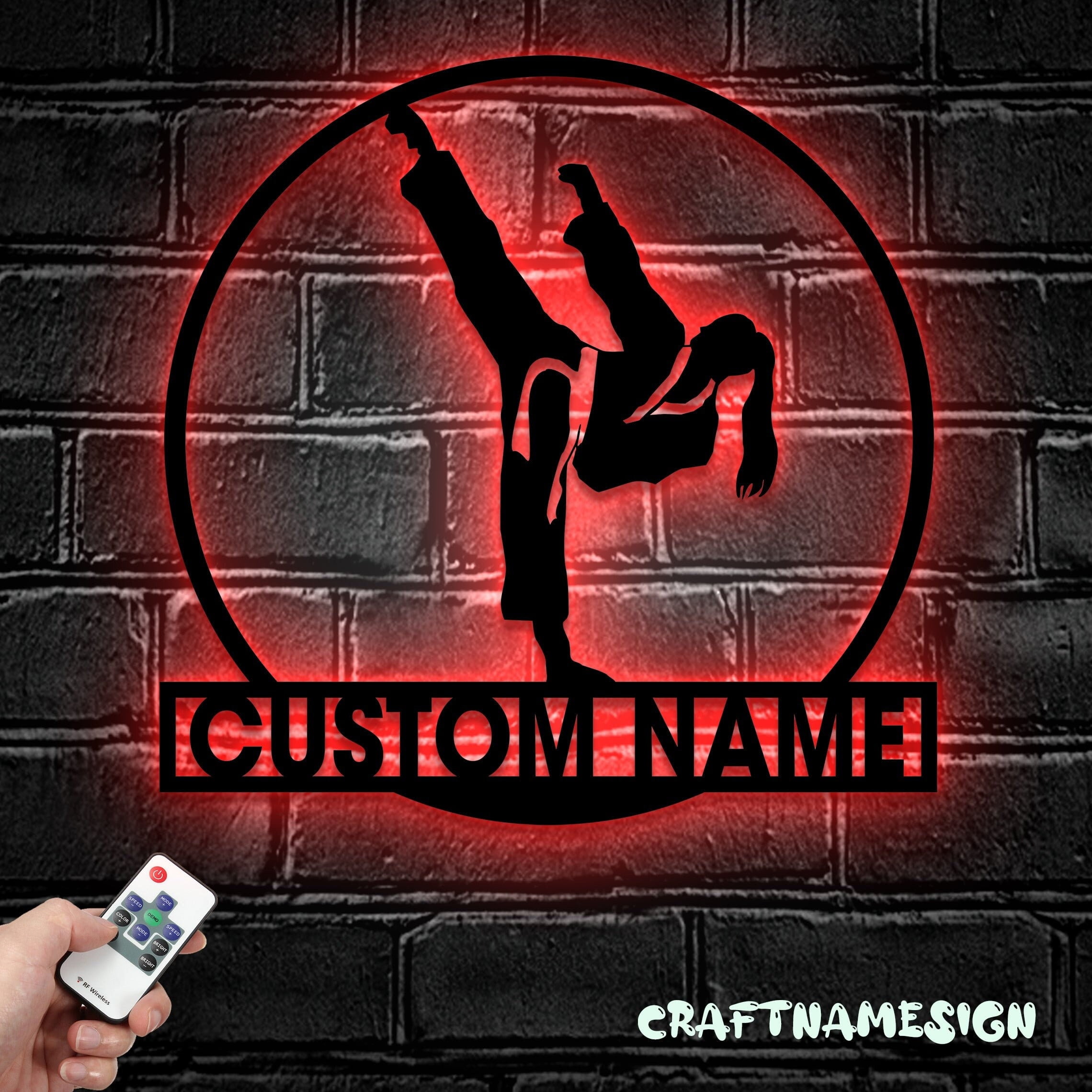 Craftnamesign Custom Girl Karate Martial Arts Metal Wall Art LED Light ...