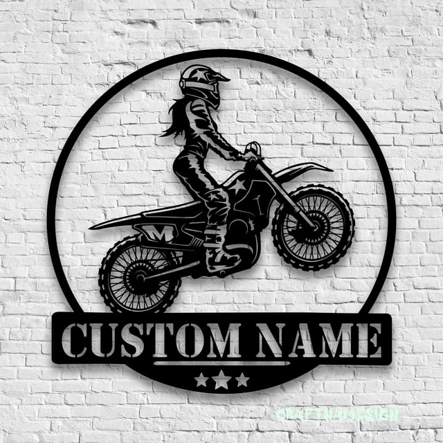 Craftnamesign Custom Girl Motocross Biker Metal Wall Art LED Light ...