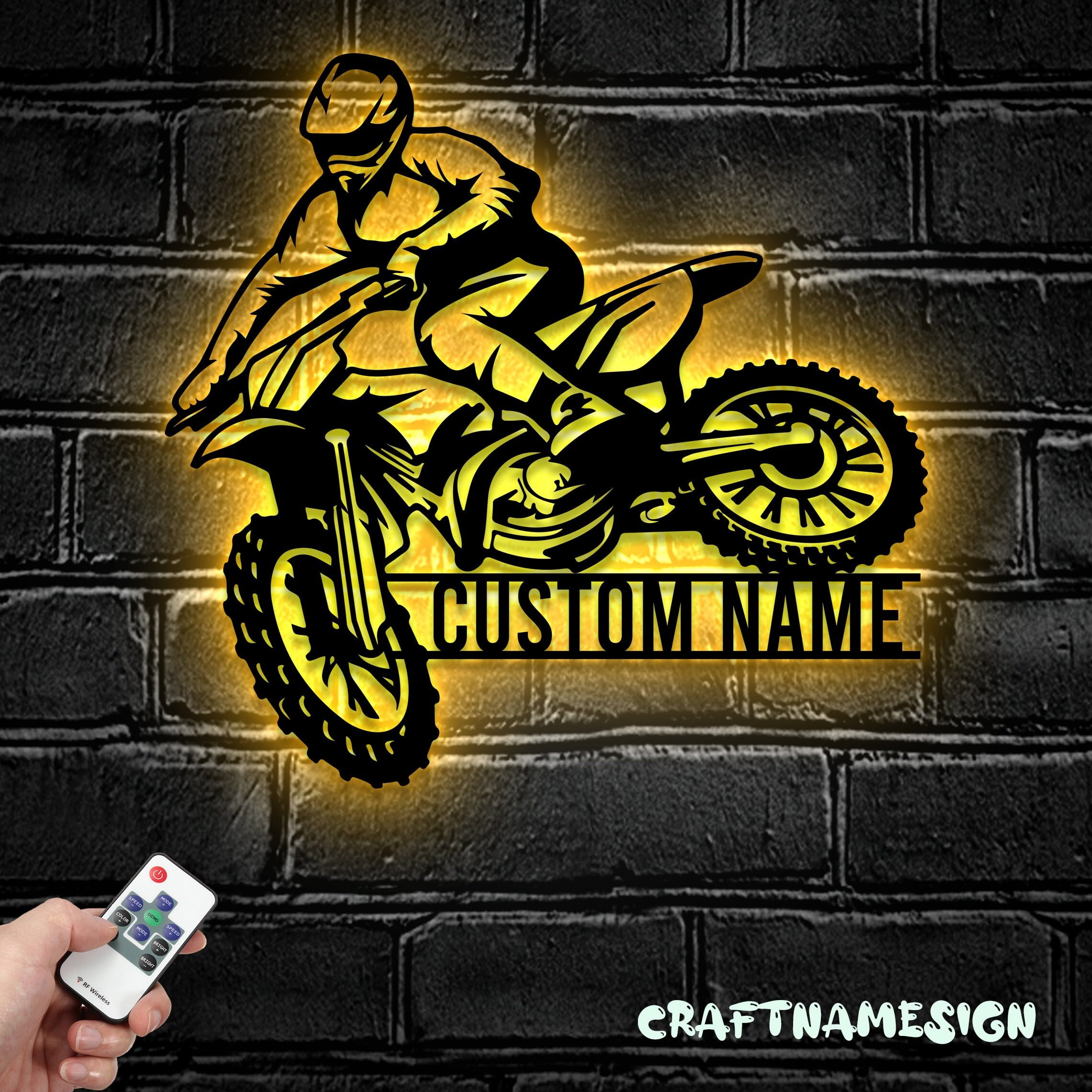 Craftnamesign Custom Girl Motocross Biker Metal Wall Art LED Light ...